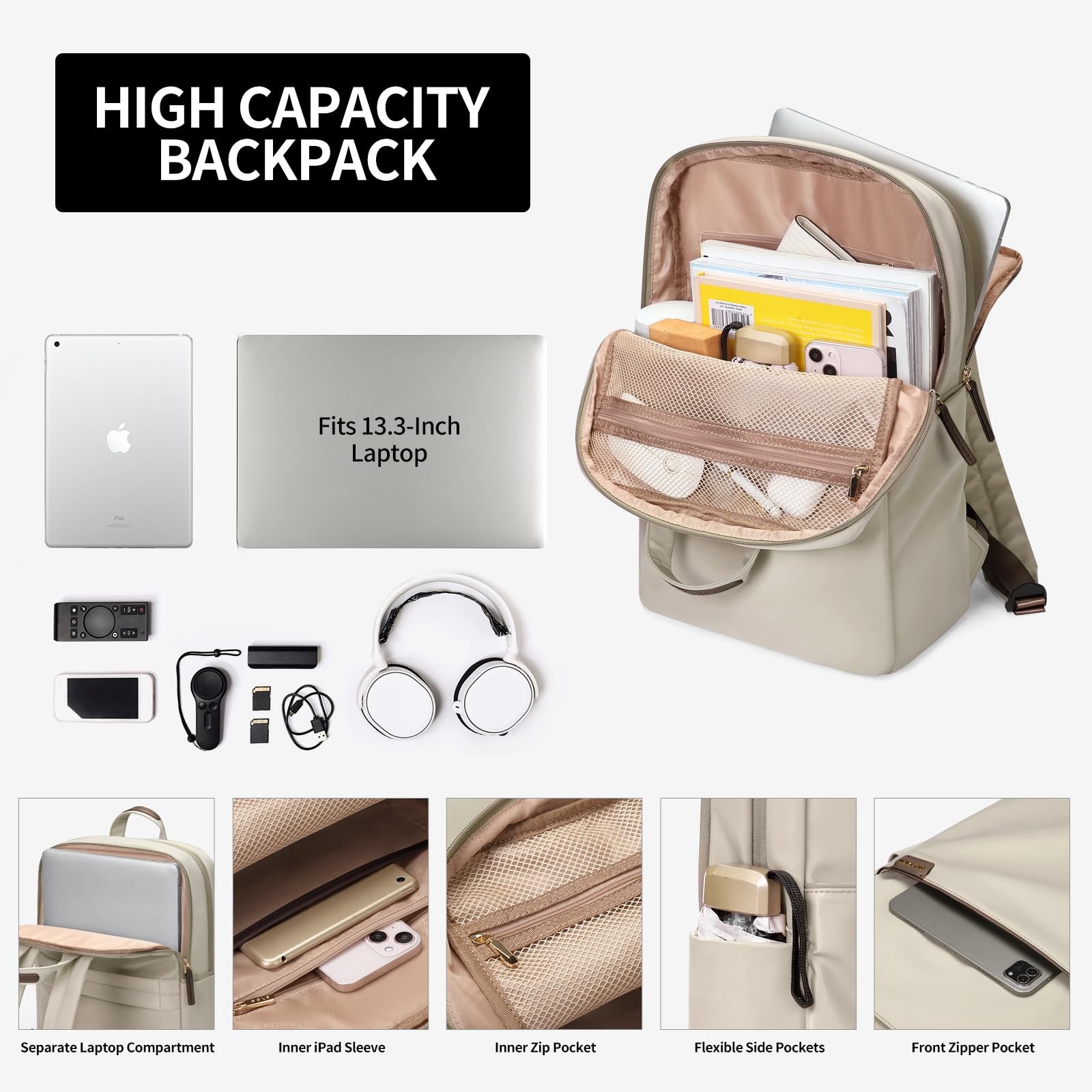 GOLF SUPAGS Laptop Backpack Anti Theft Slim Travel Backpack for Women Water Resistant College Bookbag Fits 15 Inch Thin Notebook