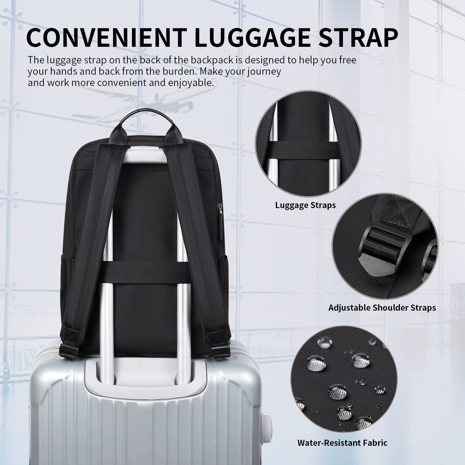 GOLF SUPAGS Laptop Backpack with Separate Laptop Compartment Water Resistant Computer Backpacks Fits 15 Inch Notebook Travel Work College Bags for Women Girls (Black)