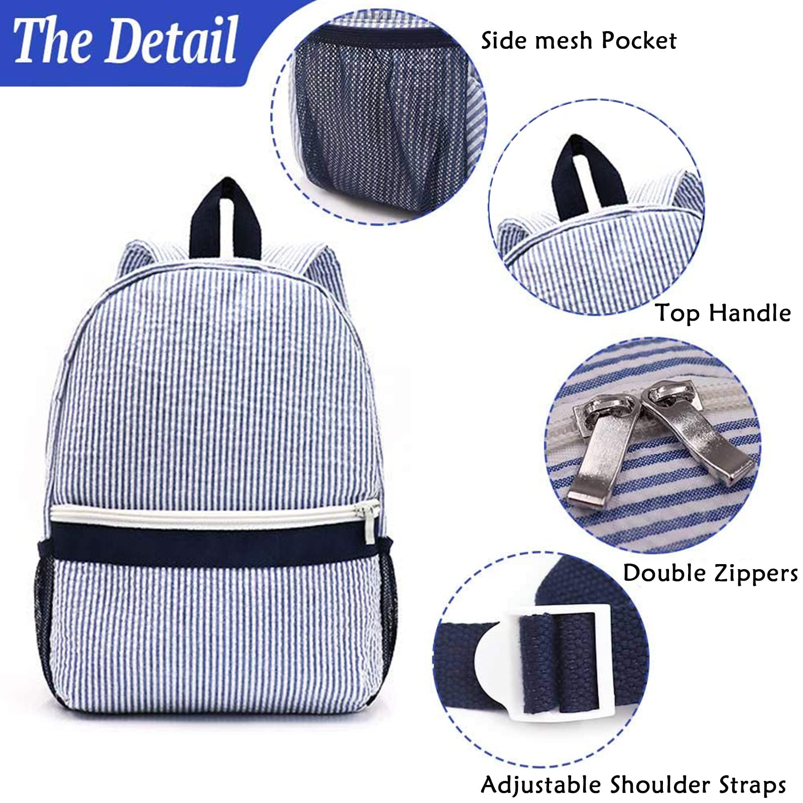 GFU Toddler Backpack, Seersucker Gingham Kids Backpack for Boys and Girls, Preschool Kids Backpack, Lightweight Schoolbag for Child, Large