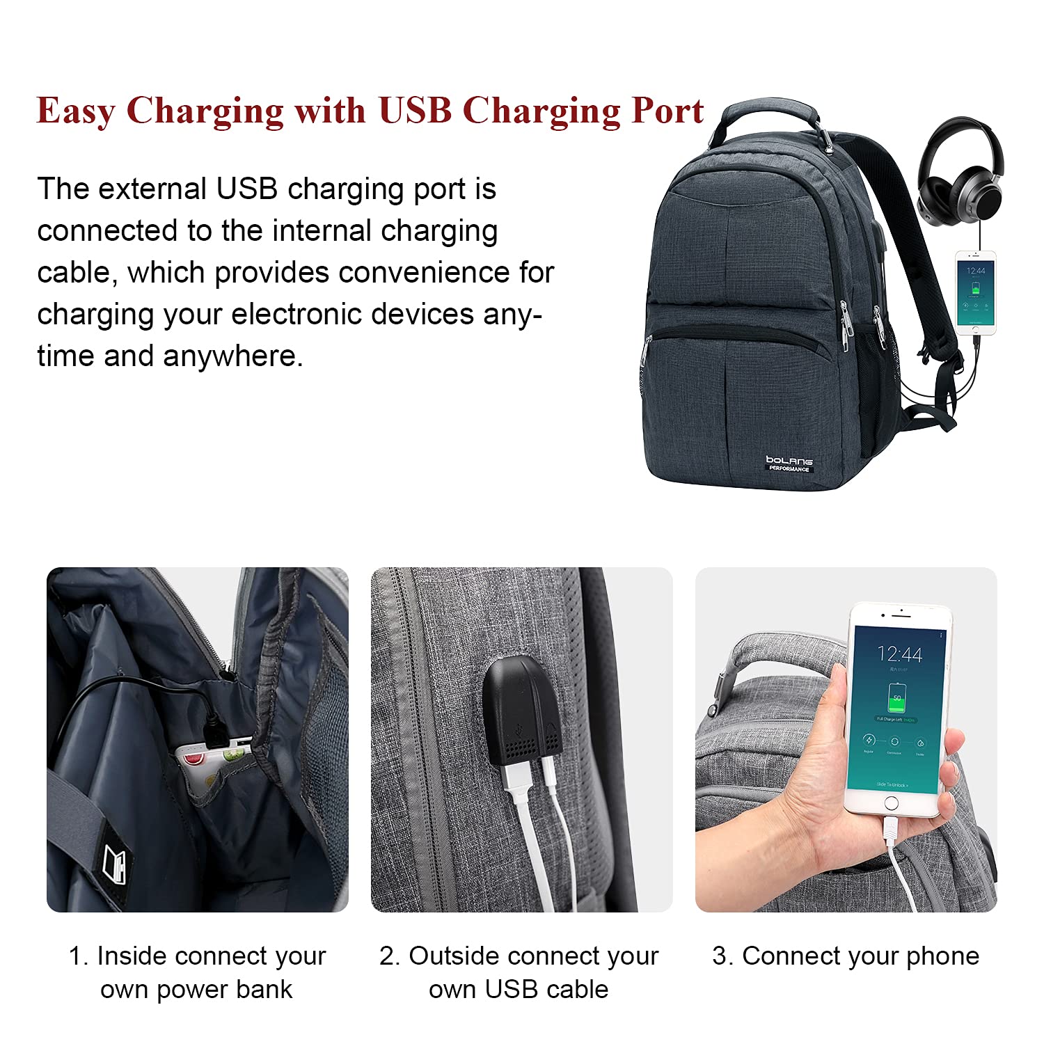BOLANG Laptop Backpack for Men Women With USB Charging Port Business Work Travel Backpack Water Resistant College School Bookbag Fits 17 Inch Computer (8459 Purple )