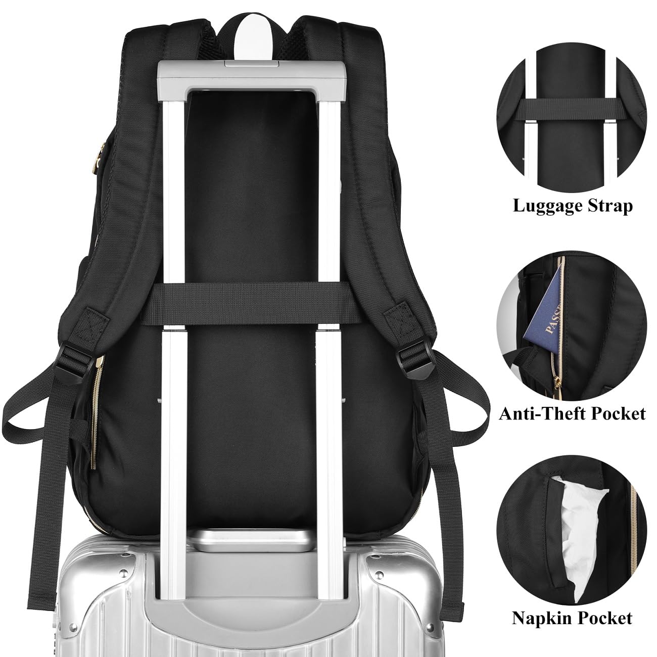 YAMTION Backpack Women Laptop,School Backpack Teen Girls Bookbag with USB for Uni College Students Teacher Business Work,Black