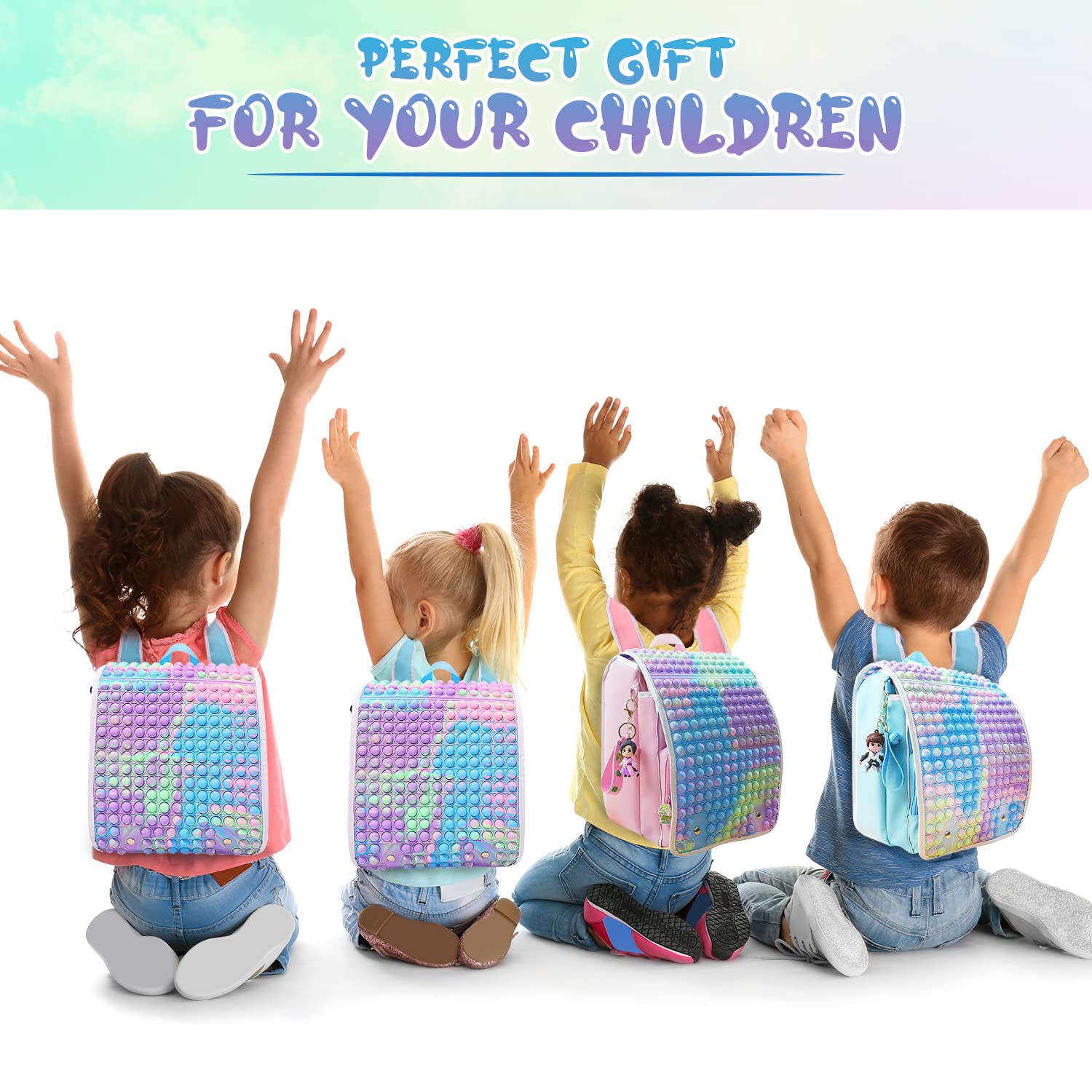 AmazTree Rainbow Pop On It School Backpack | Fidget Backpack for Kids, Teenagers Girls & Boys with Strap Adjustable Waterproof Book Bags | ADHD Anxiety Relief School Book Bags for Kids (PINK)
