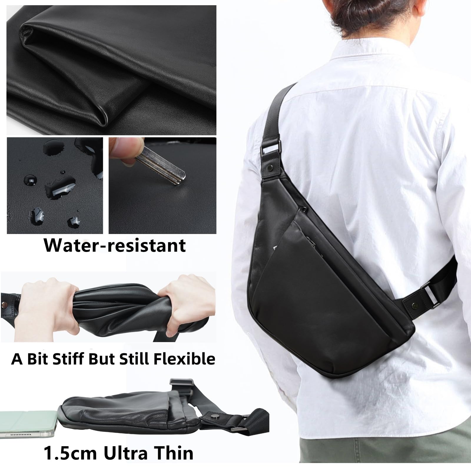 Leather Sling Backpack Bag for Men Fits 9.7 Inch Tablet Vintage Small Shoulder Crossbody Bags Hiking Daypack