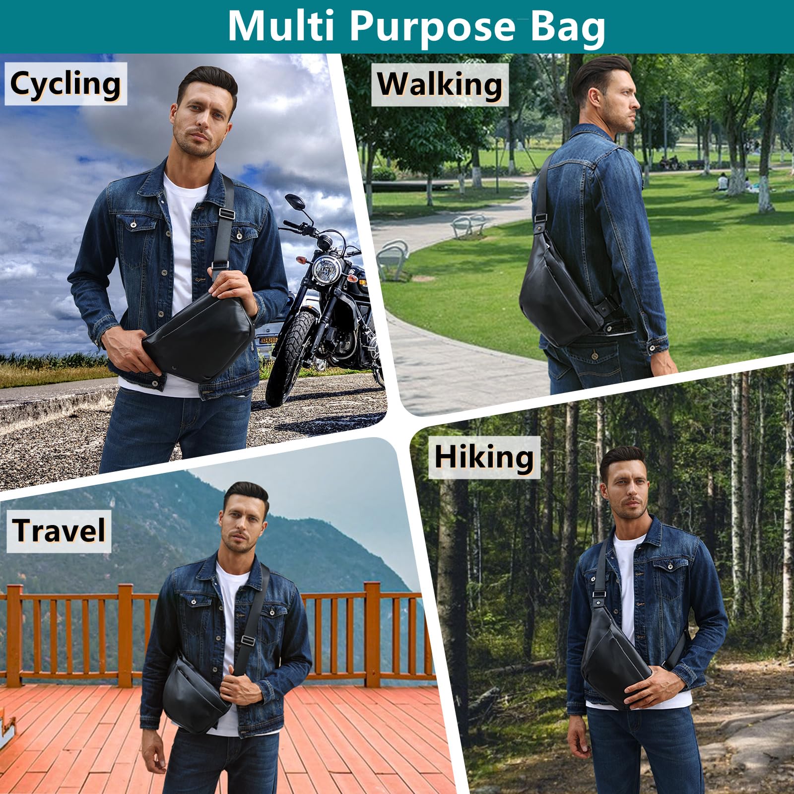 Leather Sling Backpack Bag for Men Fits 9.7 Inch Tablet Vintage Small Shoulder Crossbody Bags Hiking Daypack