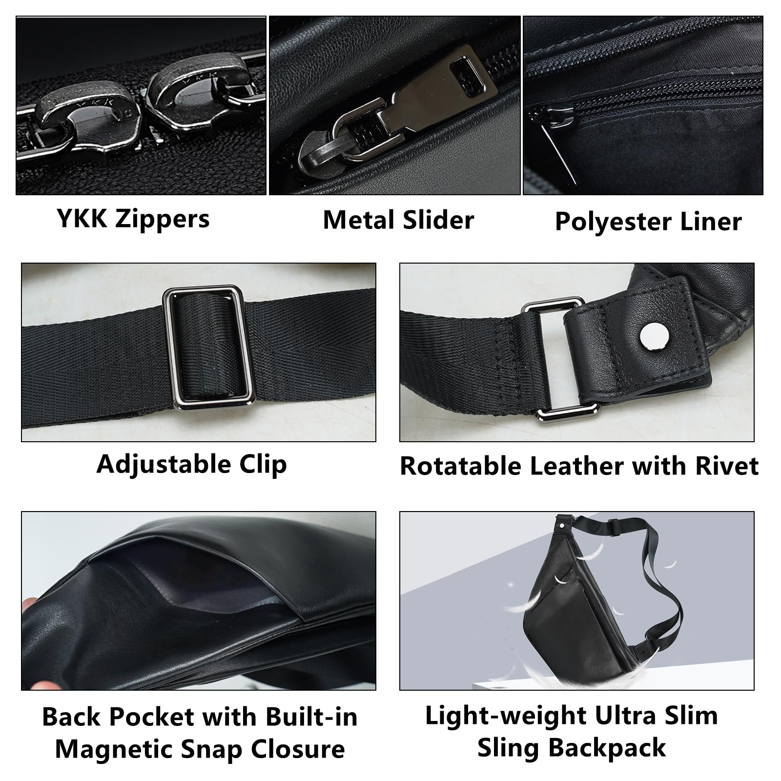 Leather Sling Backpack Bag for Men Fits 9.7 Inch Tablet Vintage Small Shoulder Crossbody Bags Hiking Daypack