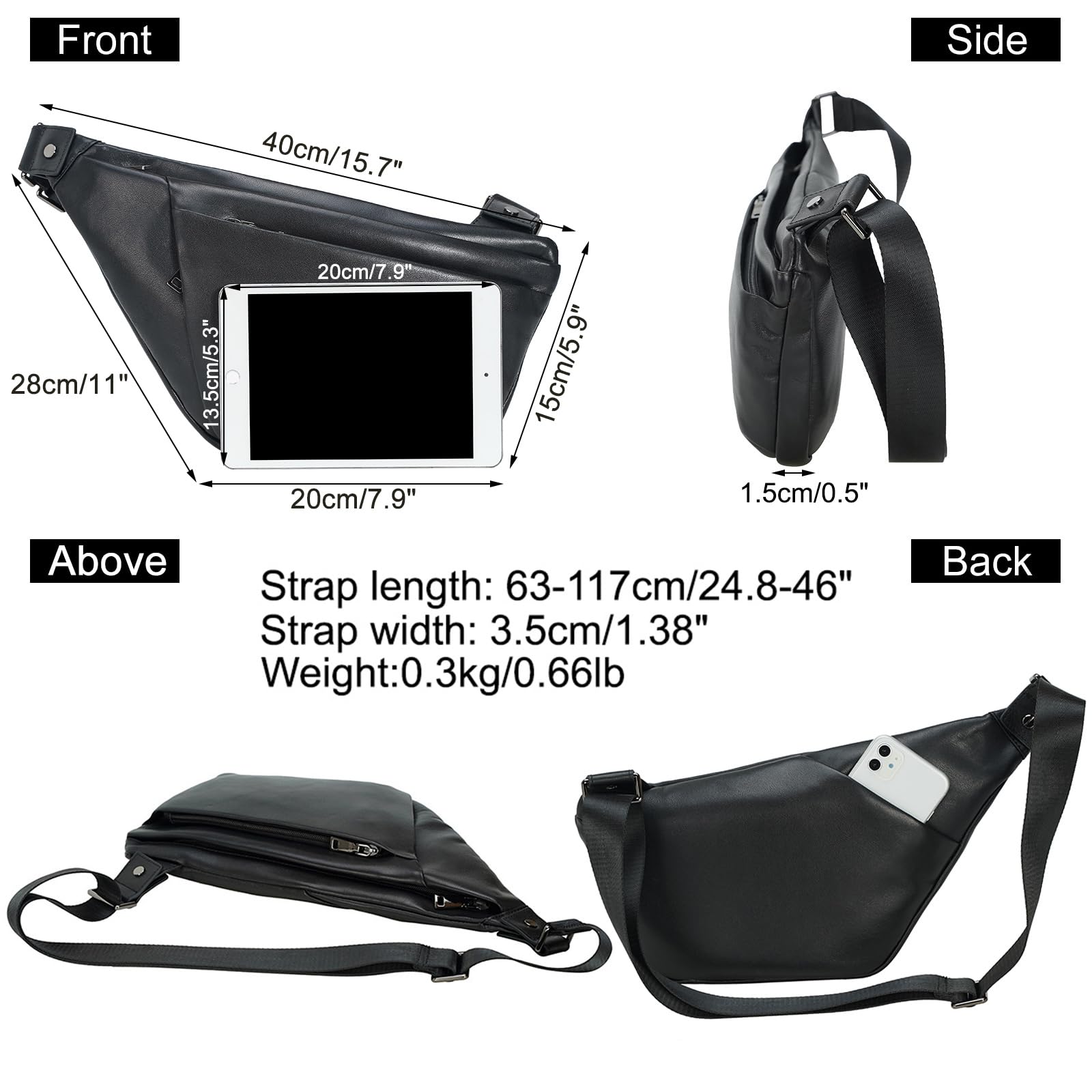 Leather Sling Backpack Bag for Men Fits 9.7 Inch Tablet Vintage Small Shoulder Crossbody Bags Hiking Daypack