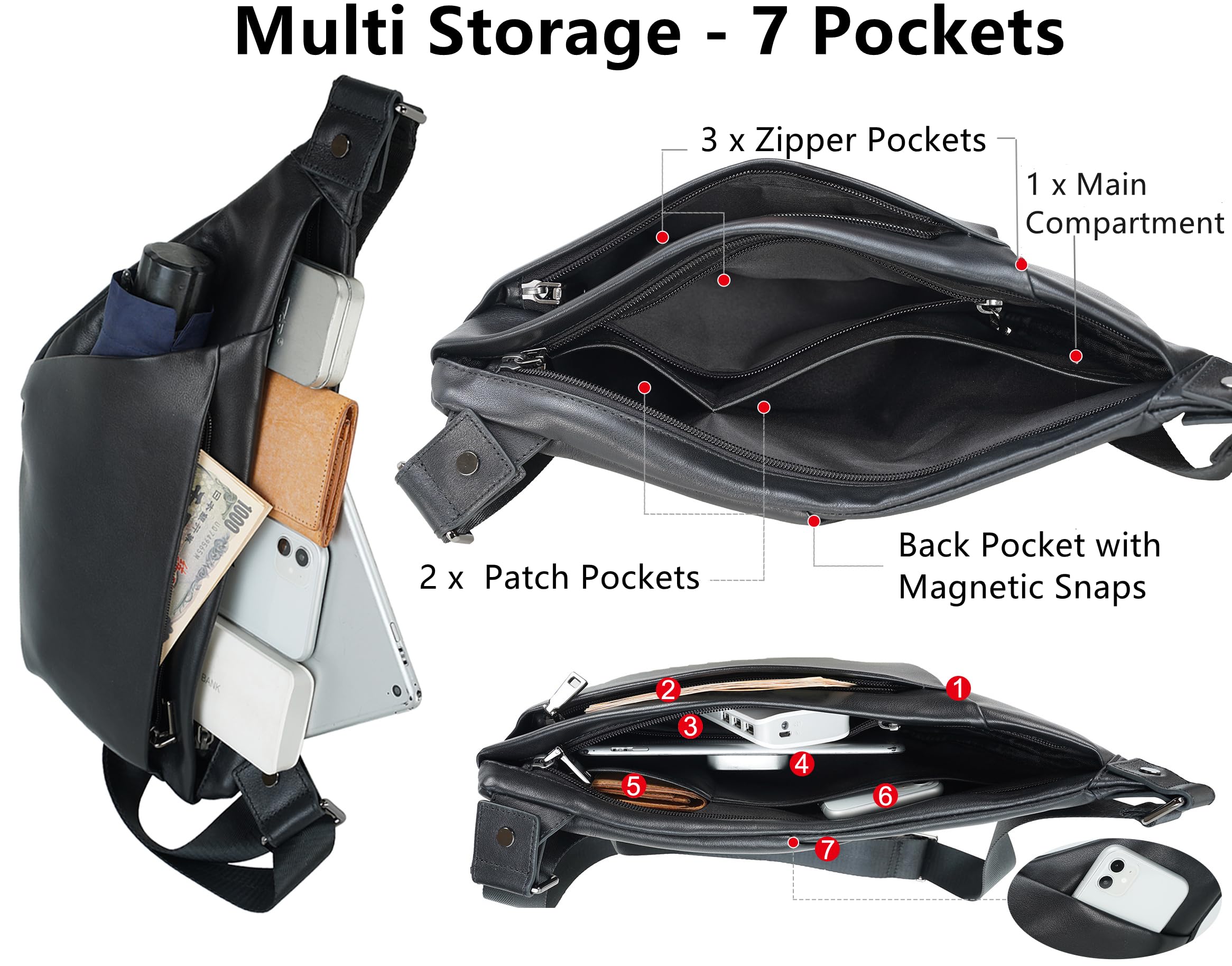 Leather Sling Backpack Bag for Men Fits 9.7 Inch Tablet Vintage Small Shoulder Crossbody Bags Hiking Daypack