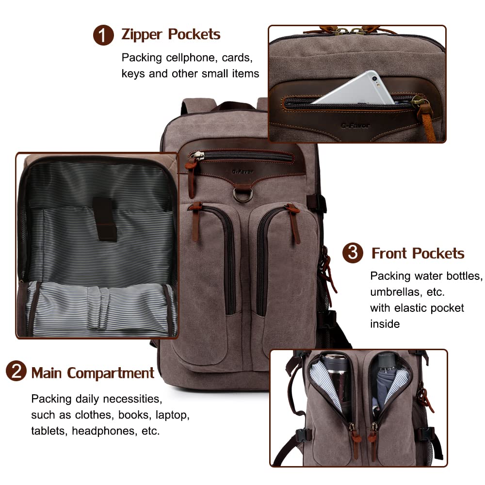 G-FAVOR Travel Laptop Backpack, Vintage Canvas College School Backpack Bookbag for Men & Women Computer Backpack 15.6 inch, Carry on Backpack Luggage Daypack Weekender Duffel Bag