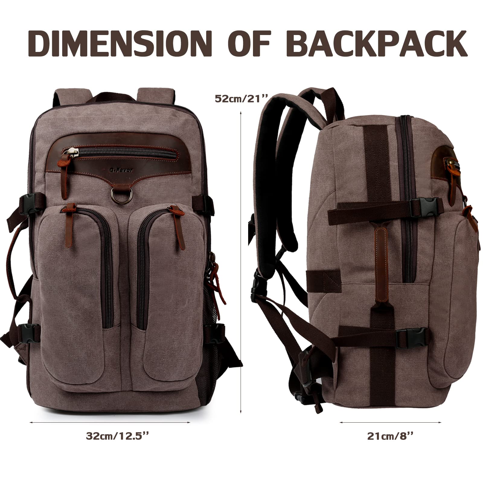 G-FAVOR Travel Laptop Backpack, Vintage Canvas College School Backpack Bookbag for Men & Women Computer Backpack 15.6 inch, Carry on Backpack Luggage Daypack Weekender Duffel Bag