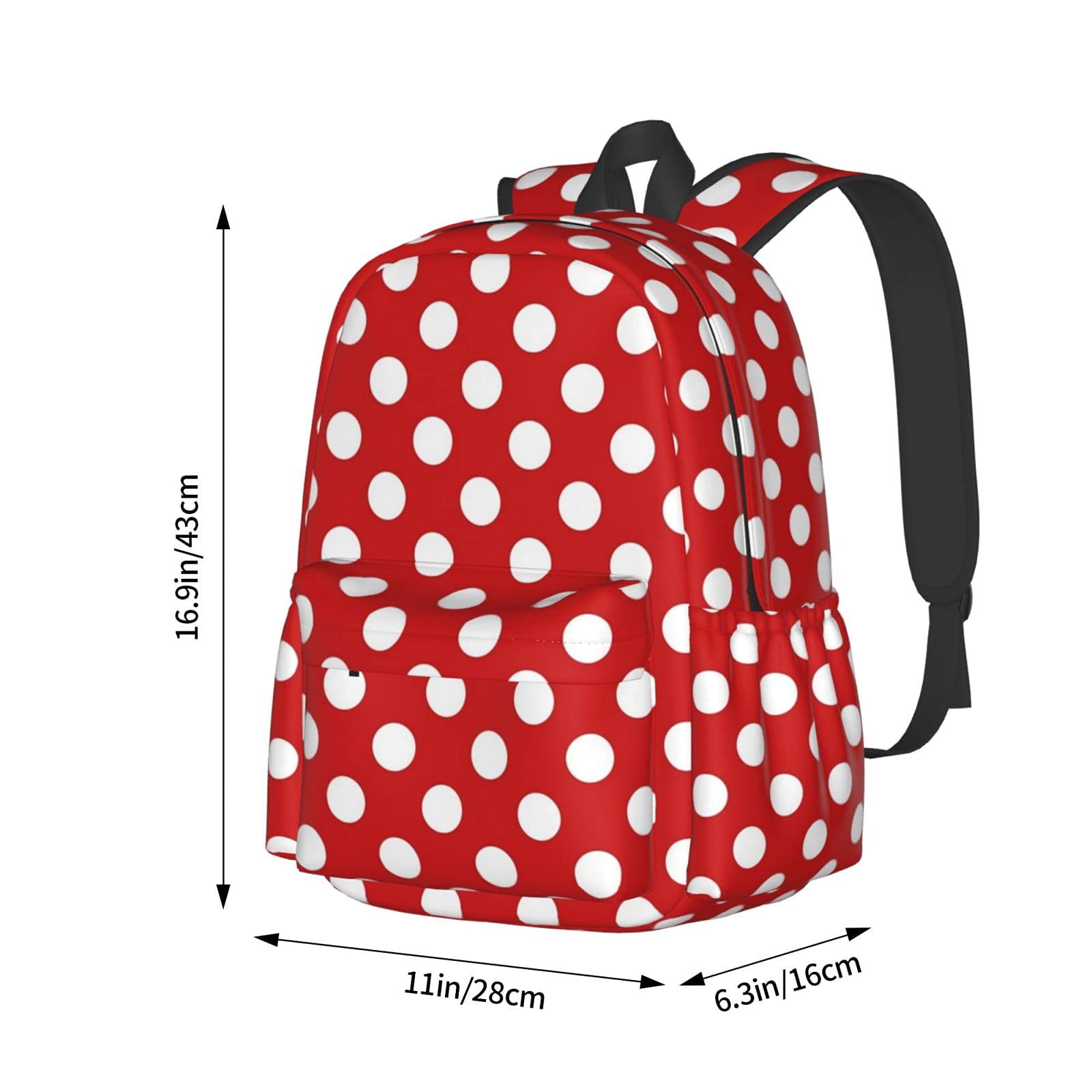 KiuLoam 17 Inch Backpack Red White Polka Dot Laptop Backpack Shoulder Bag School Bookbag Casual Daypack