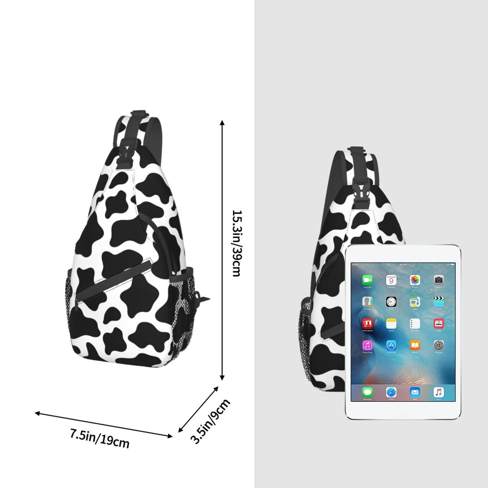 Cow Chest Sling Bag Seamless Pattern Black White Cow Print Crossbody Shoulder Backpack Adjustable Chest Rucksack Lightweight Travel Hiking Casual Daypack for Men Women Outdoors Biking Camping Shopping