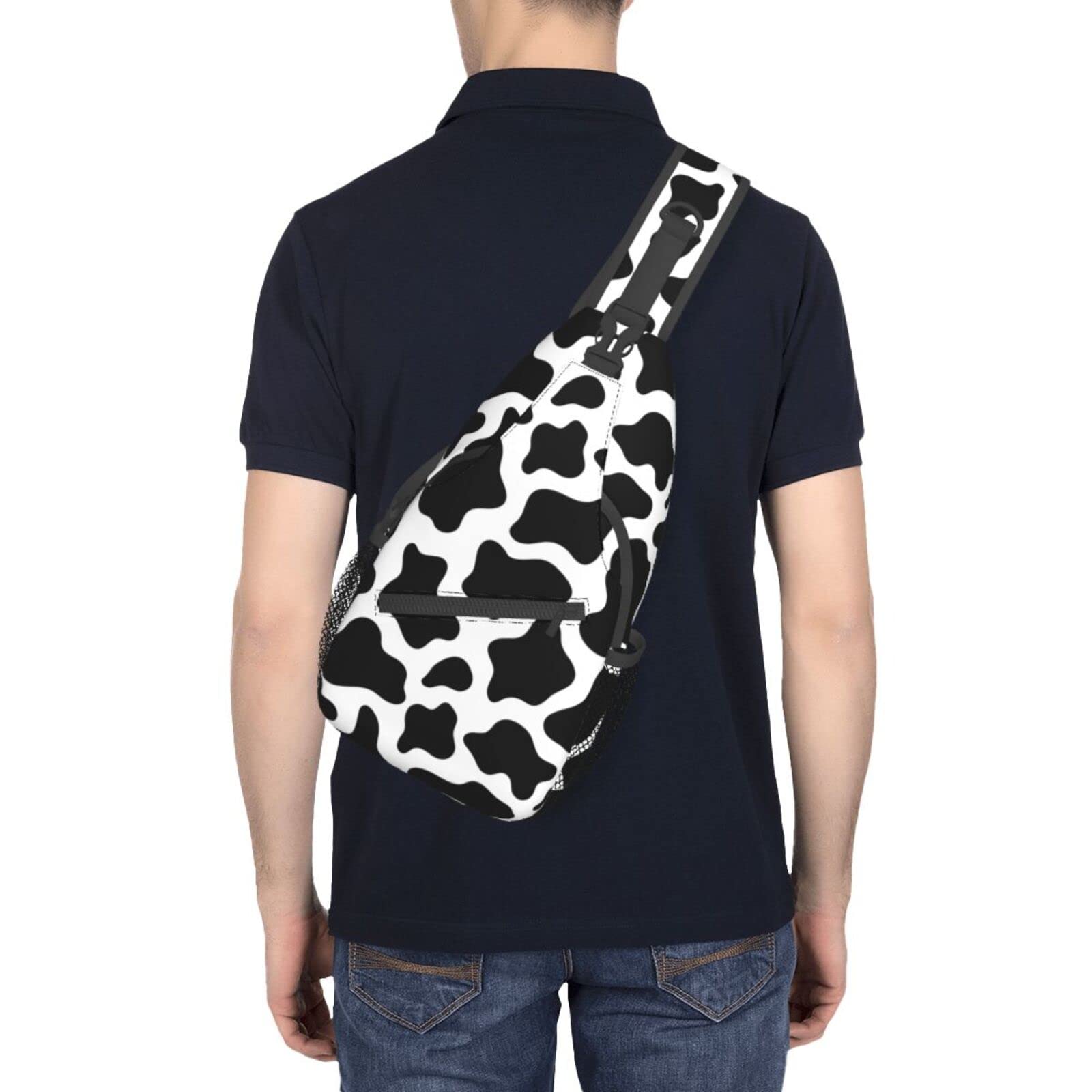 Cow Chest Sling Bag Seamless Pattern Black White Cow Print Crossbody Shoulder Backpack Adjustable Chest Rucksack Lightweight Travel Hiking Casual Daypack for Men Women Outdoors Biking Camping Shopping