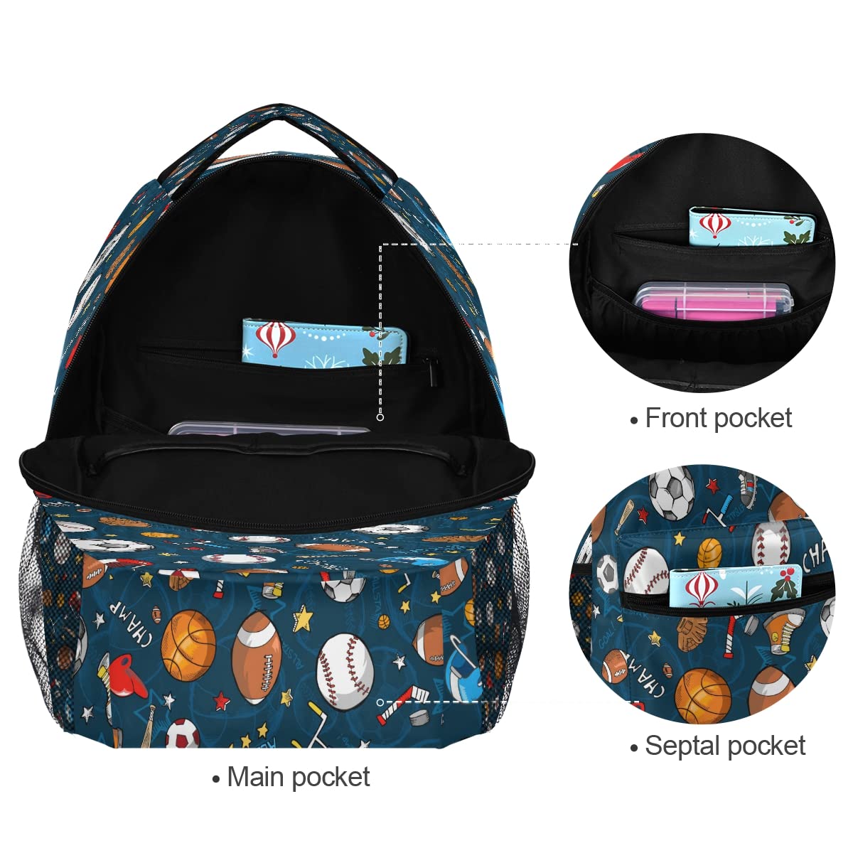 Baseball Backpacks for Boys Football Sport Theme School Backpack Bookbags for Kids Students
