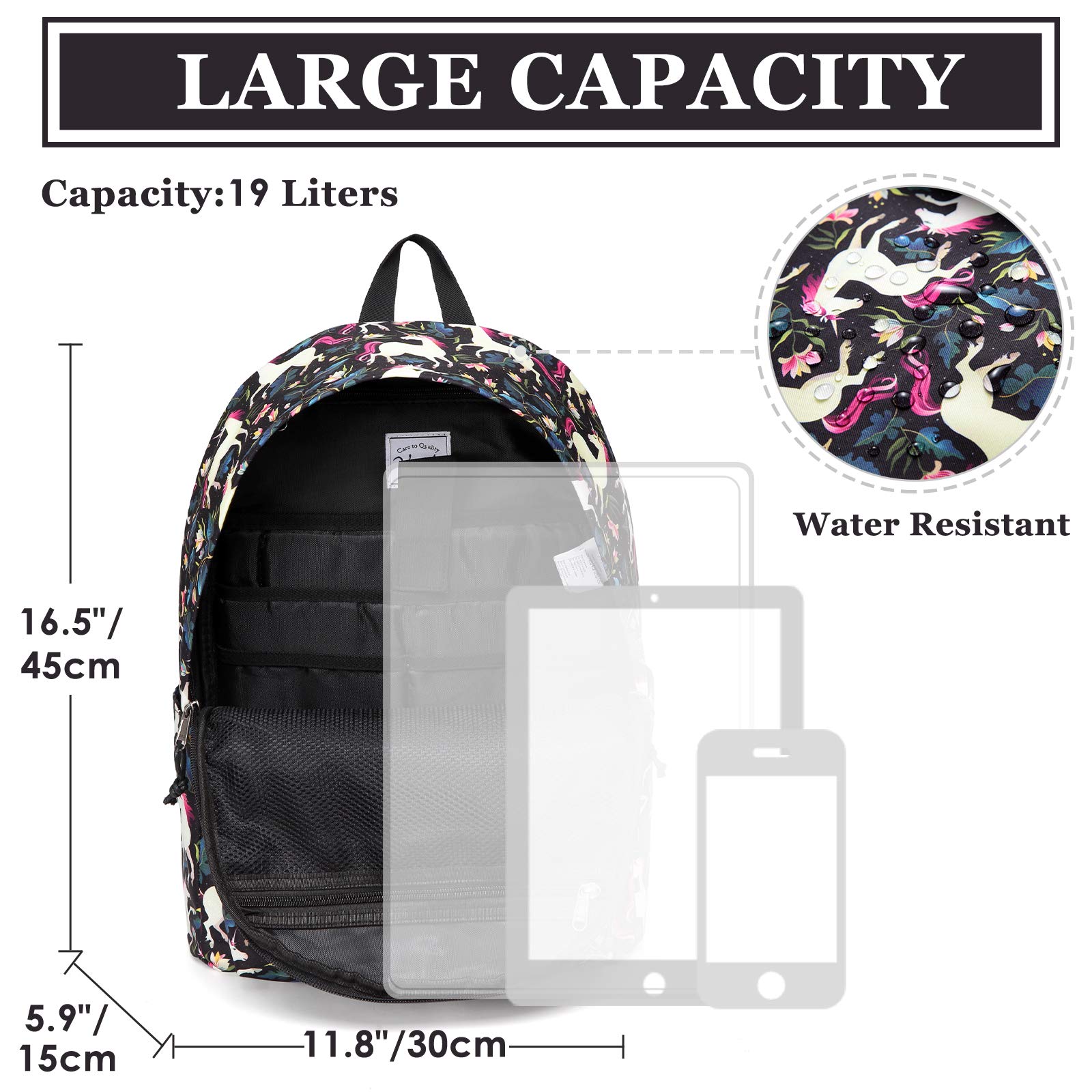 VASCHY Backpack for Women, Water Resistant High School Girls Bookbag Travel Backpack for Teens with Water Bottle Pockets