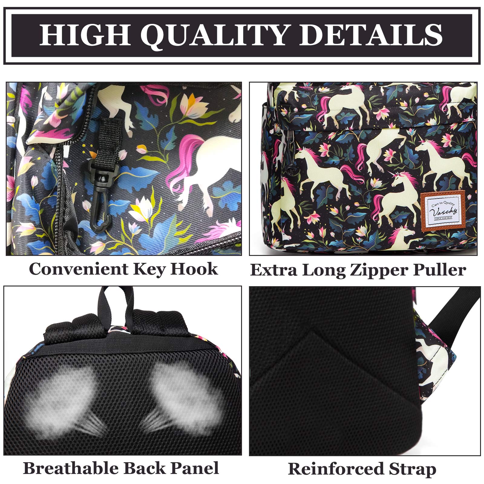 VASCHY Backpack for Women, Water Resistant High School Girls Bookbag Travel Backpack for Teens with Water Bottle Pockets