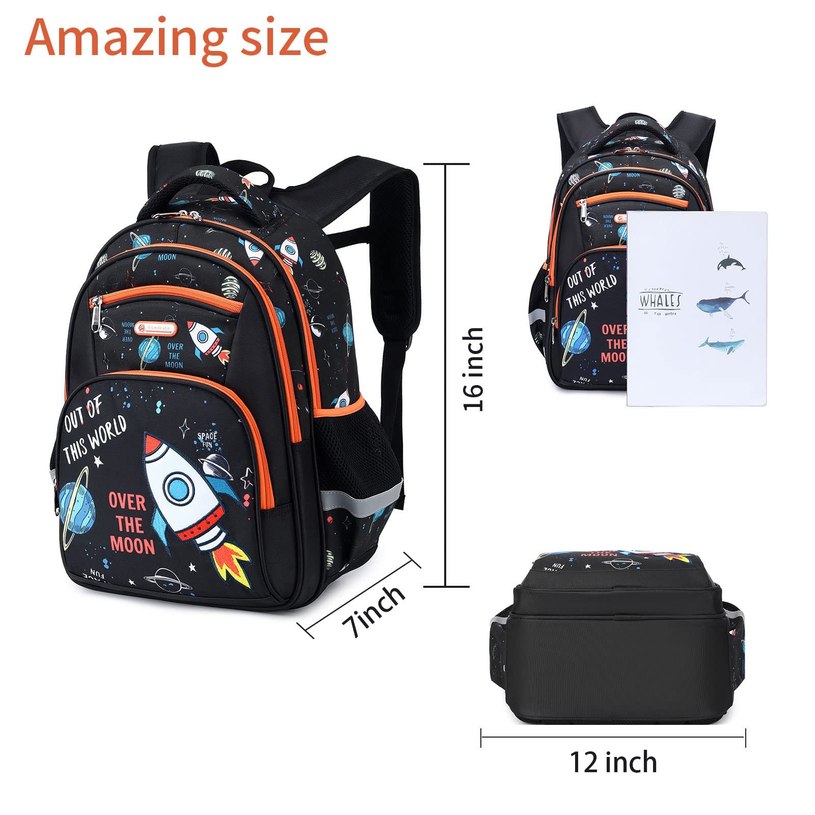 Cusangel Kids Backpack for School, Lightweight Water Resistant Casual Daypack Black Large Elementary Preschool College backpack ,Junior & Middle High School Bookbag for Teen Boys/Men