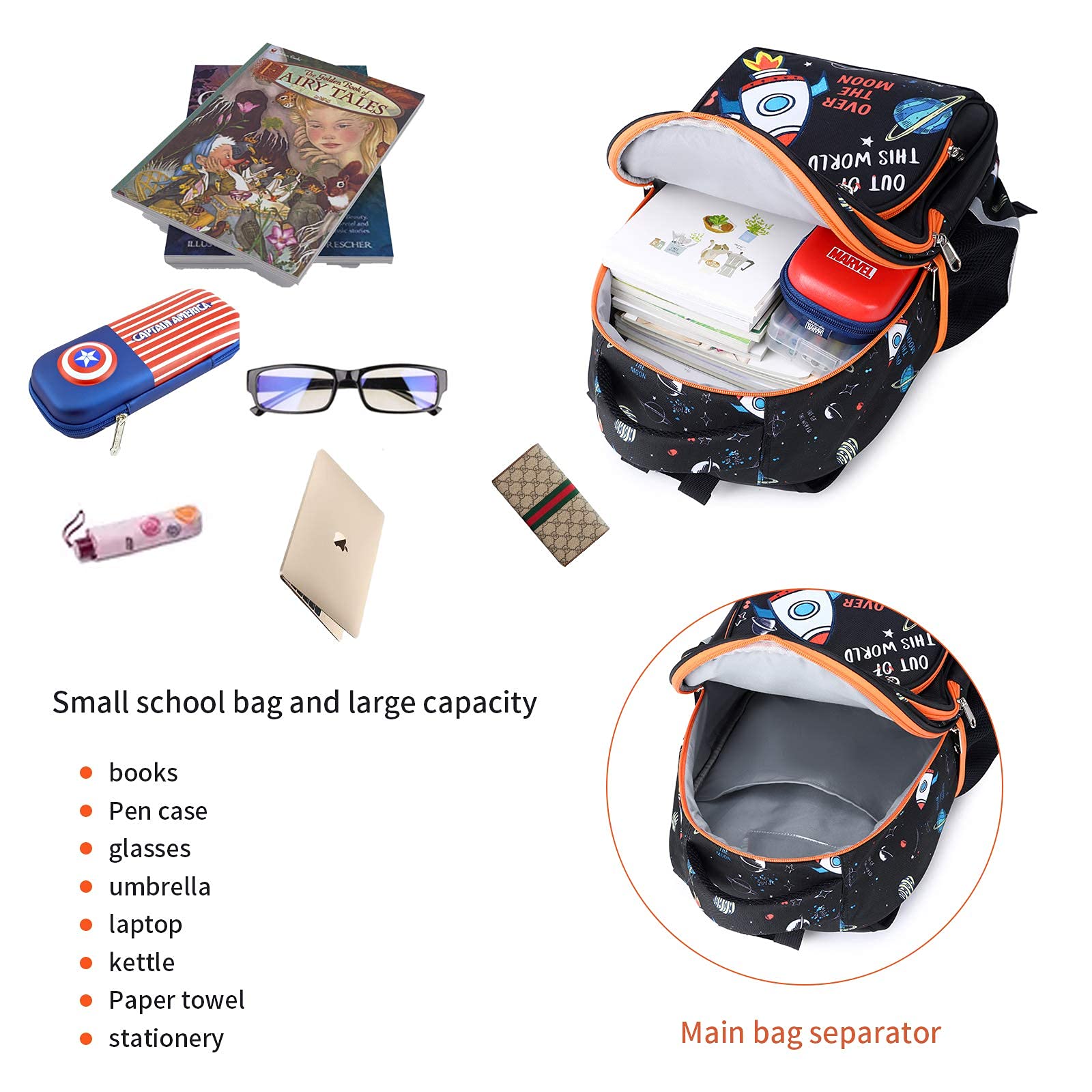 Cusangel Kids Backpack for School, Lightweight Water Resistant Casual Daypack Black Large Elementary Preschool College backpack ,Junior & Middle High School Bookbag for Teen Boys/Men