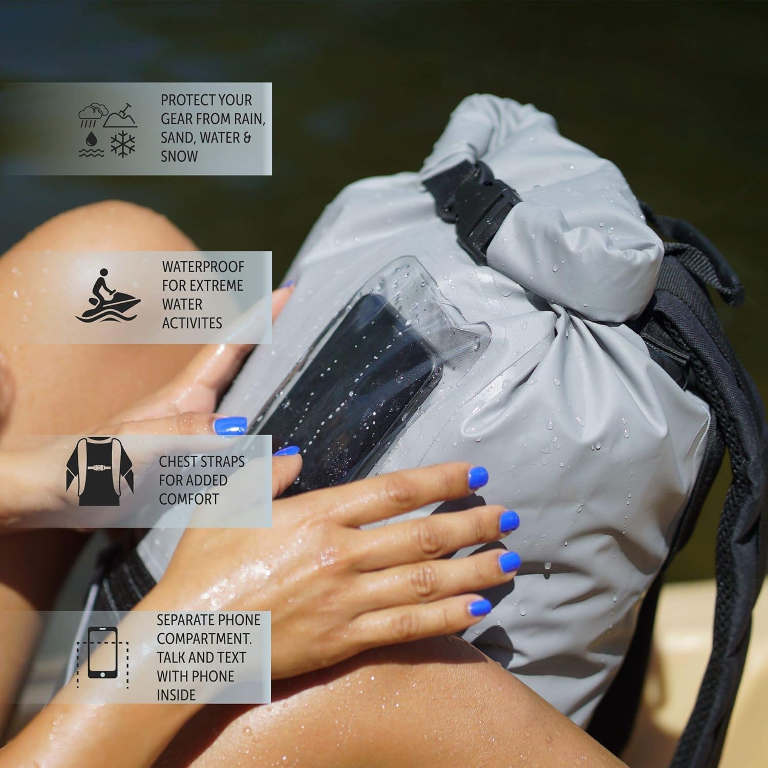 geckobrands Hydroner 20L Waterproof Dry Bag Backpack, Neon Pink - Lightweight Travel Bag with Clear Phone Pouch