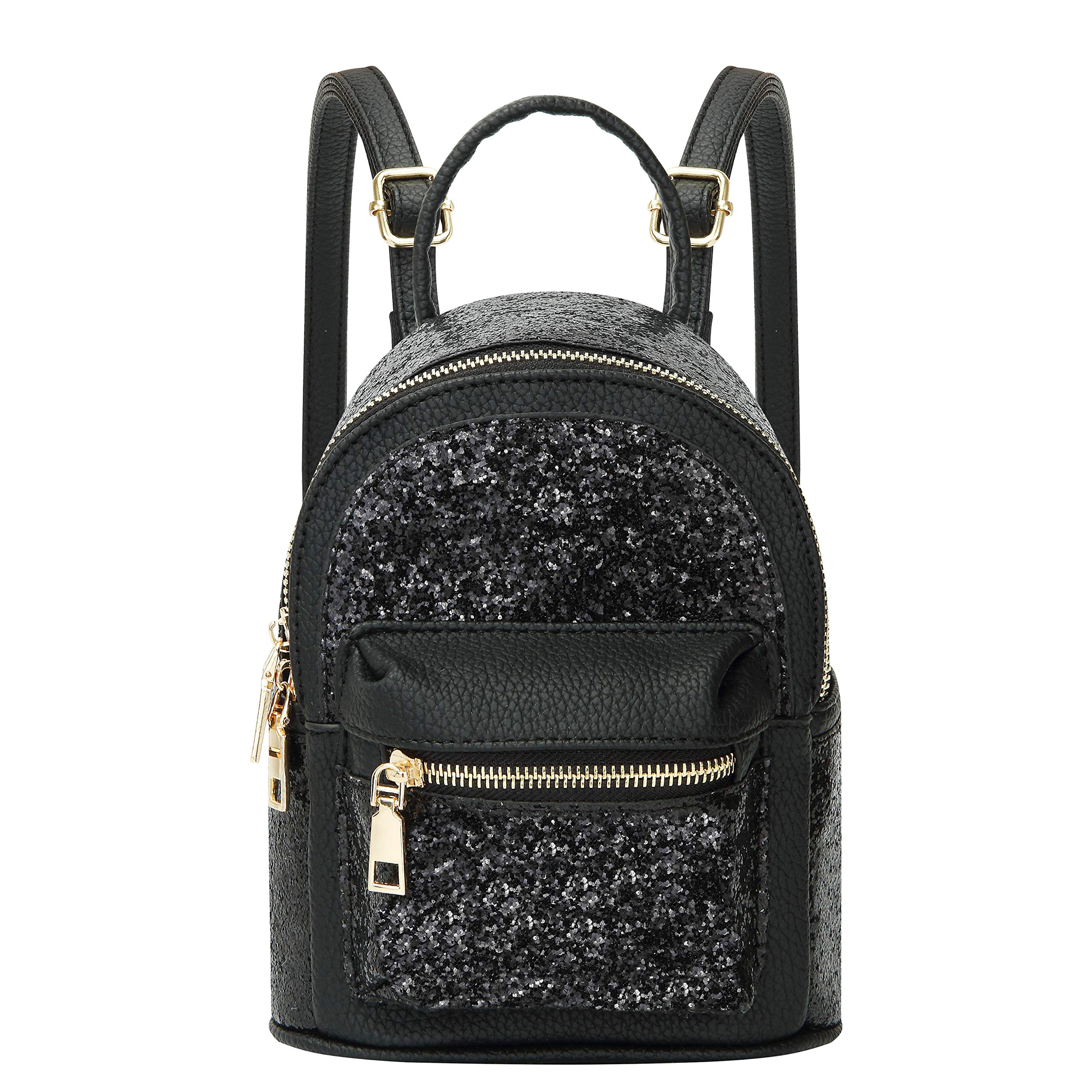 Girls Bling Mini Travel Backpack Kids Children School Bag Satchel Purses Daypack (black rainbow)