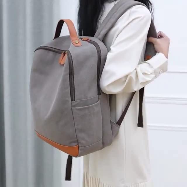 Shaelyka Canvas Laptop Backpack for Women & Men, Water-resistant Travel Backpacks Lightweight, Fit for 15.6 inches Laptop, Grey