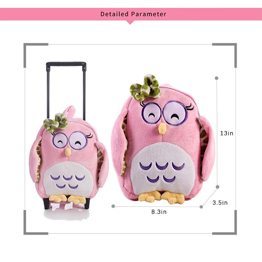 GLOOMALL Toddler Backpack with Removable Wheels & Pink Owl Backpack for Kids (pink owl)