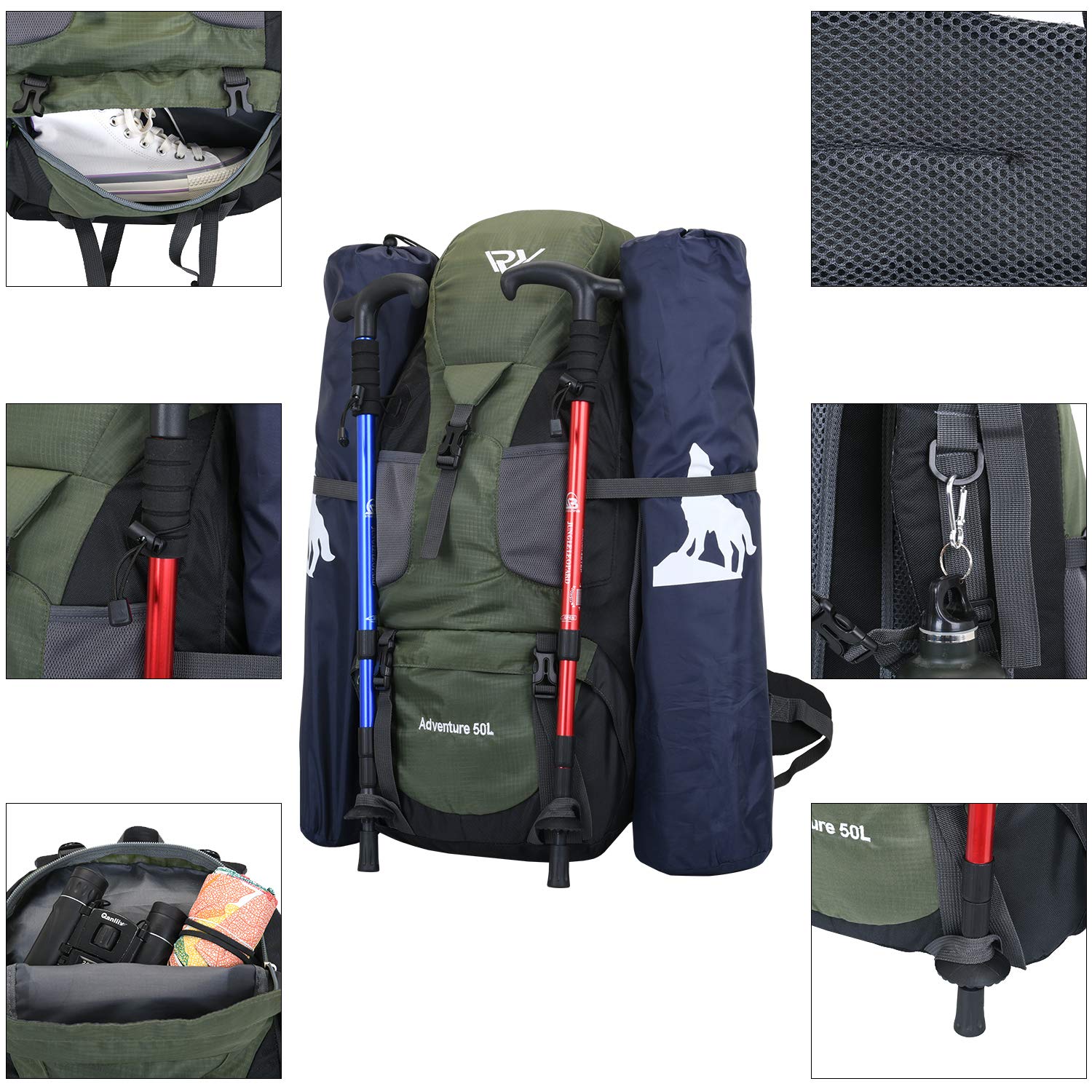 RuRu monkey 60L Hiking Backpack With Rain Cover Lightweight Travel Camping Daypack Backpack