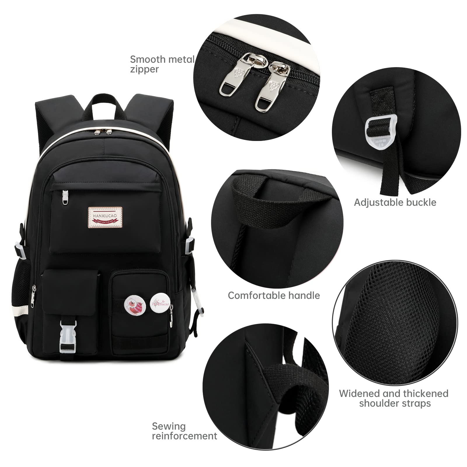 HANXIUCAO Girls Laptop Backpack Teen School Bag College Student Backpack For Woman (black)