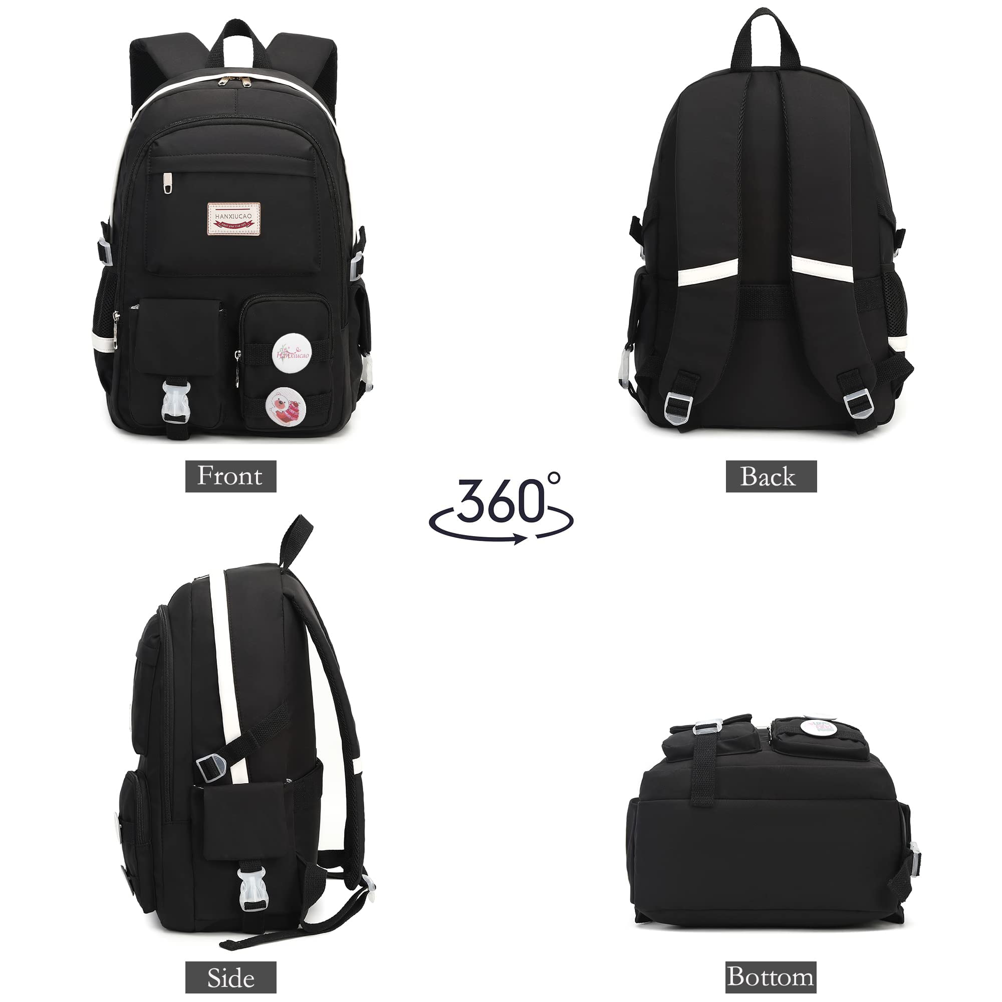 HANXIUCAO Girls Laptop Backpack Teen School Bag College Student Backpack For Woman (black)