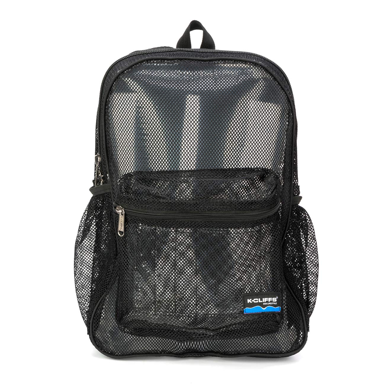 K-Cliffs Heavy Duty Classic Gym Student Mesh See Through Netting Backpack | Padded Straps | Black