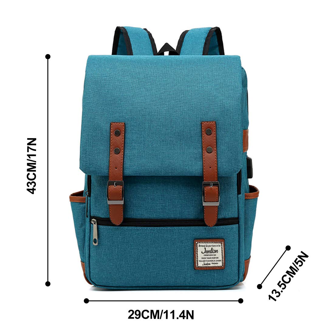 Junlion Unisex Business Laptop Backpack College Student School Bag Travel Rucksack Daypack with USB Charging Port Blue