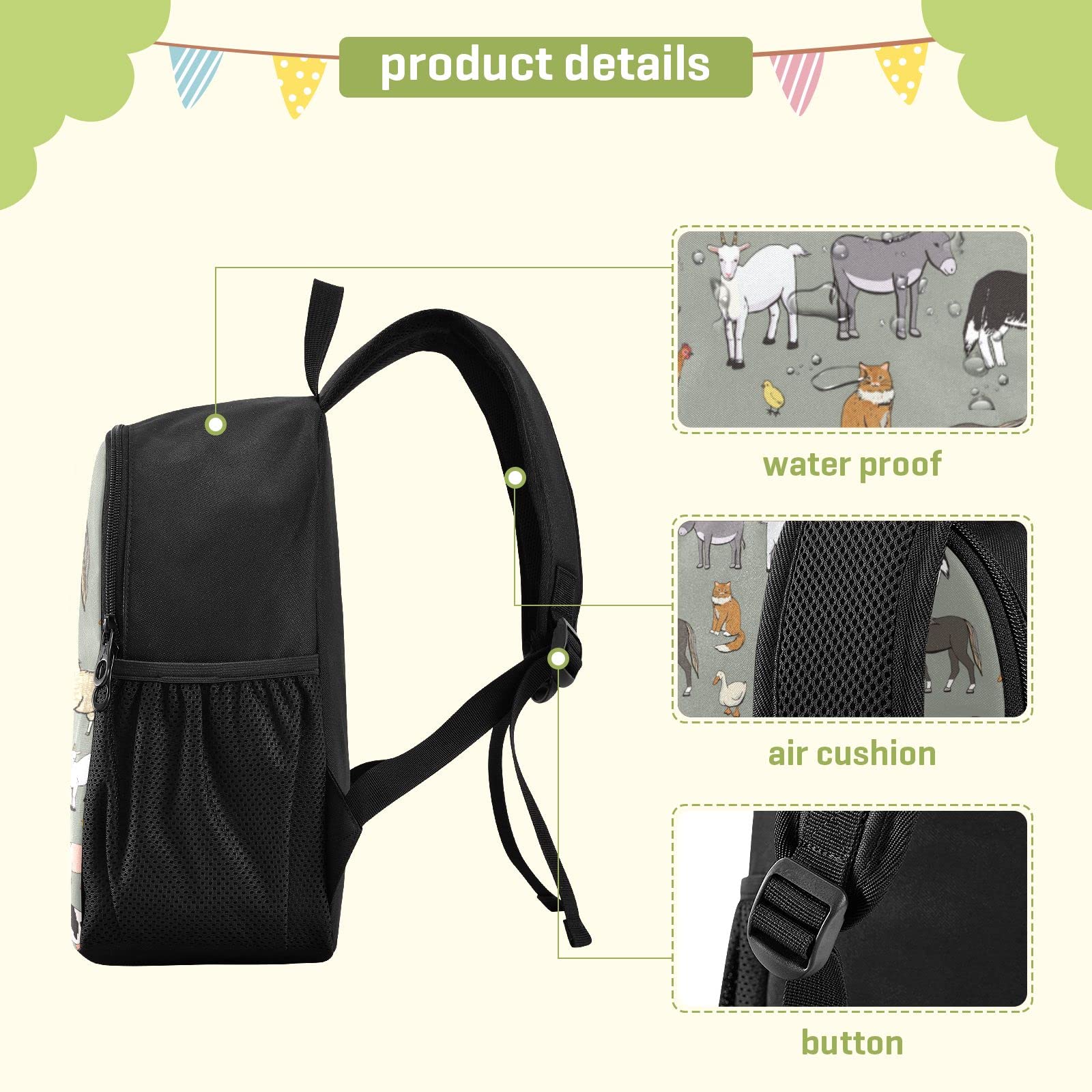 Blueangle Farm Animals Pattern Print Waterproof Backpack - Lightweight Backpack Boys Girl 2-6 Year School Bag