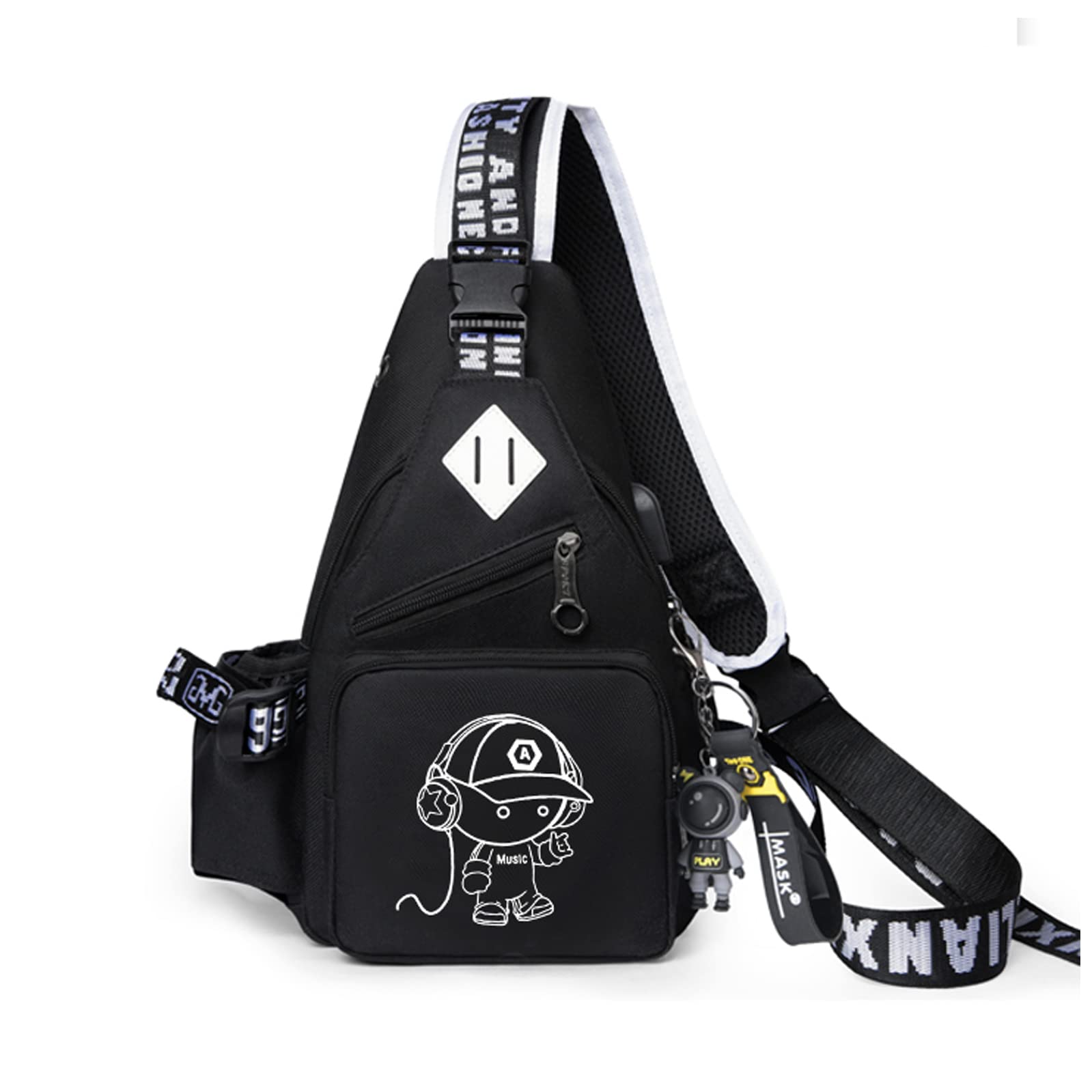 CUSALBOY Fashion One-Shoulder Backpack Youth Leisure Backpack With USB Port Earphone Hole, Cartoon Luminous Pattern Backpack (black 6)