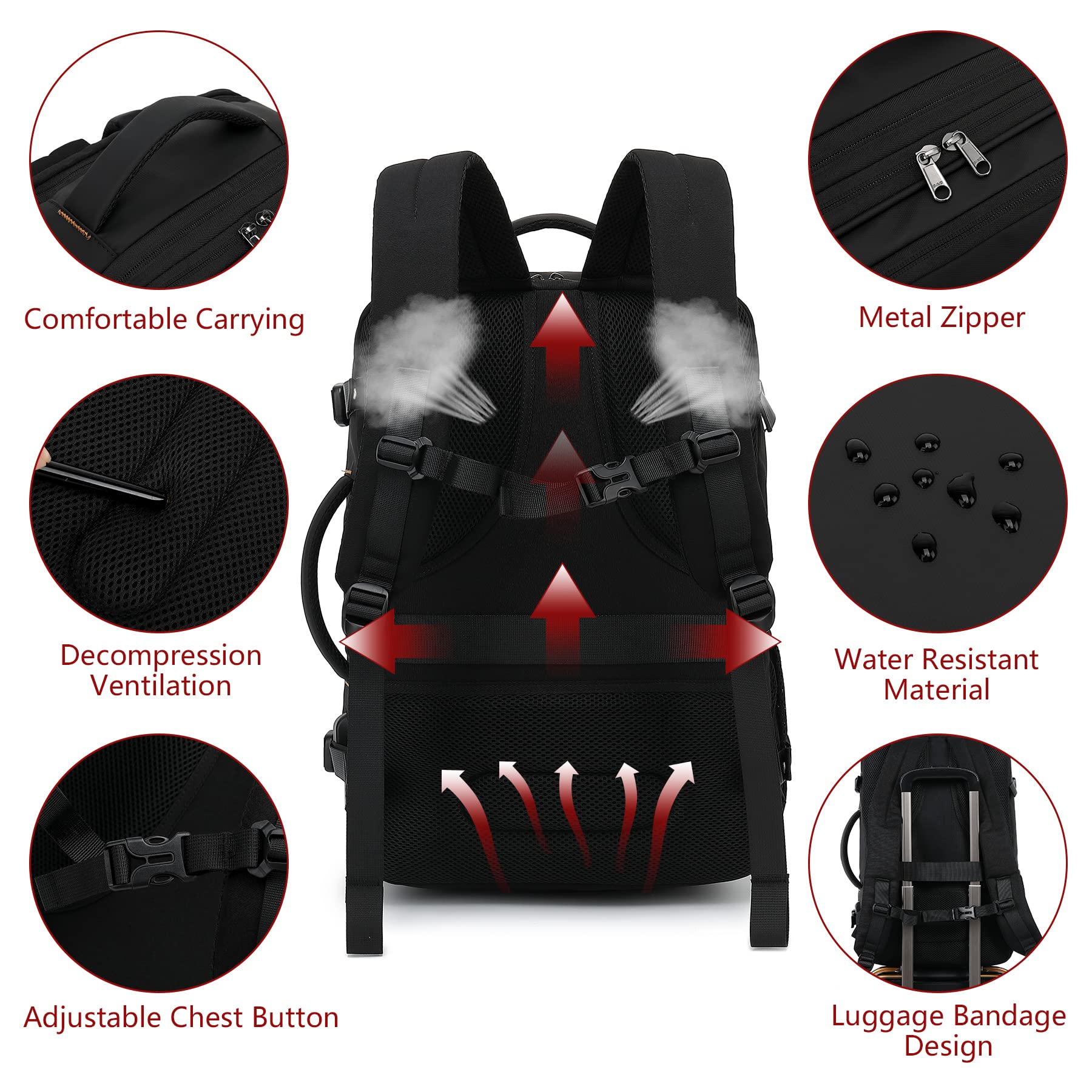 XJ-HOME 2023 NEW 17 inch Travel Laptop Backpack,40L Flight Approved Carry On Backpack,Expandable Water Resistant With USB Computer Backpack For Men Women