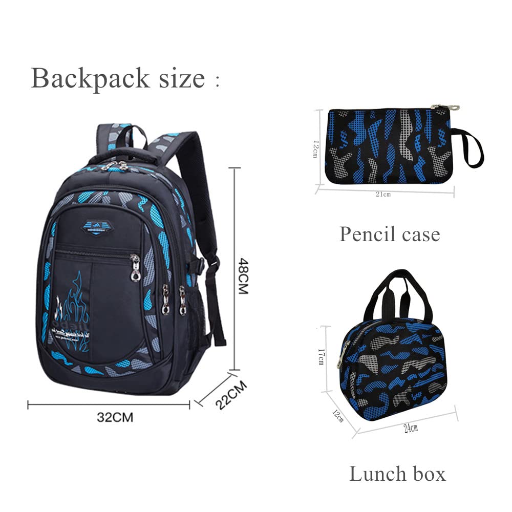 EKUIZAI 3PCS Camo Print Elementary Kids Backpack Primary School Student Daypack Outdoor BookBag with Lunch Box