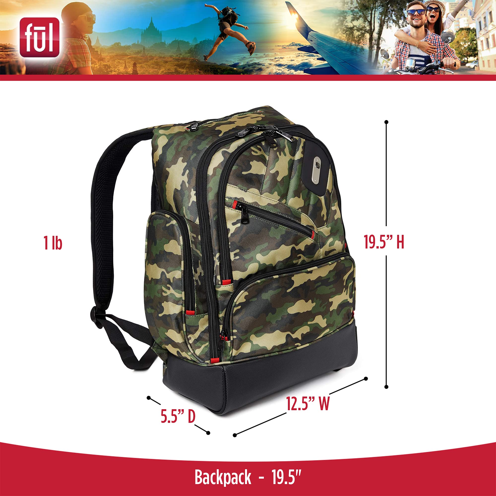 FUL Refugee Laptop Backpack, Padded Computer Bag For Commute or Travel, 1680 Denier, 15 Inch Laptop Sleeve, Black