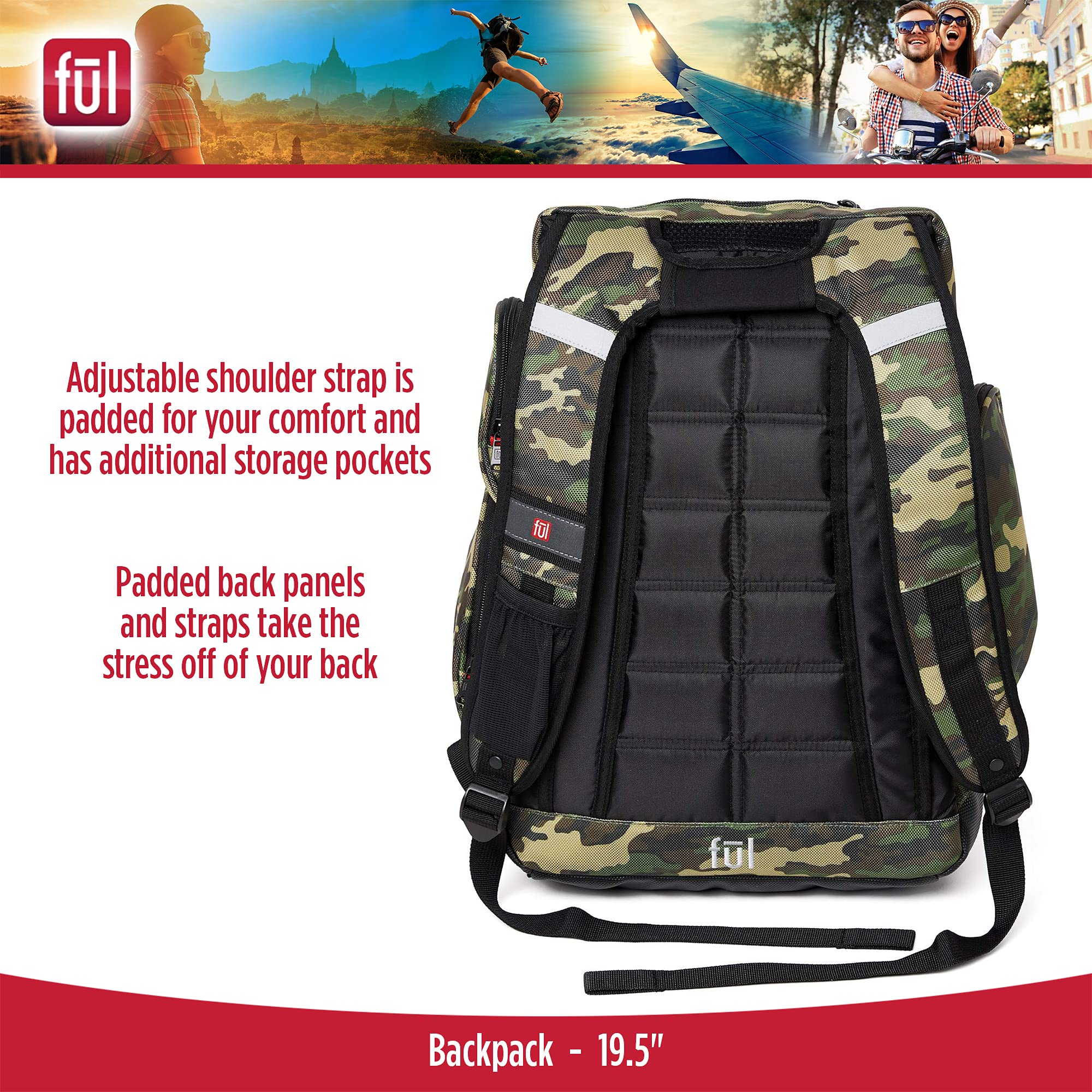 FUL Refugee Laptop Backpack, Padded Computer Bag For Commute or Travel, 1680 Denier, 15 Inch Laptop Sleeve, Black