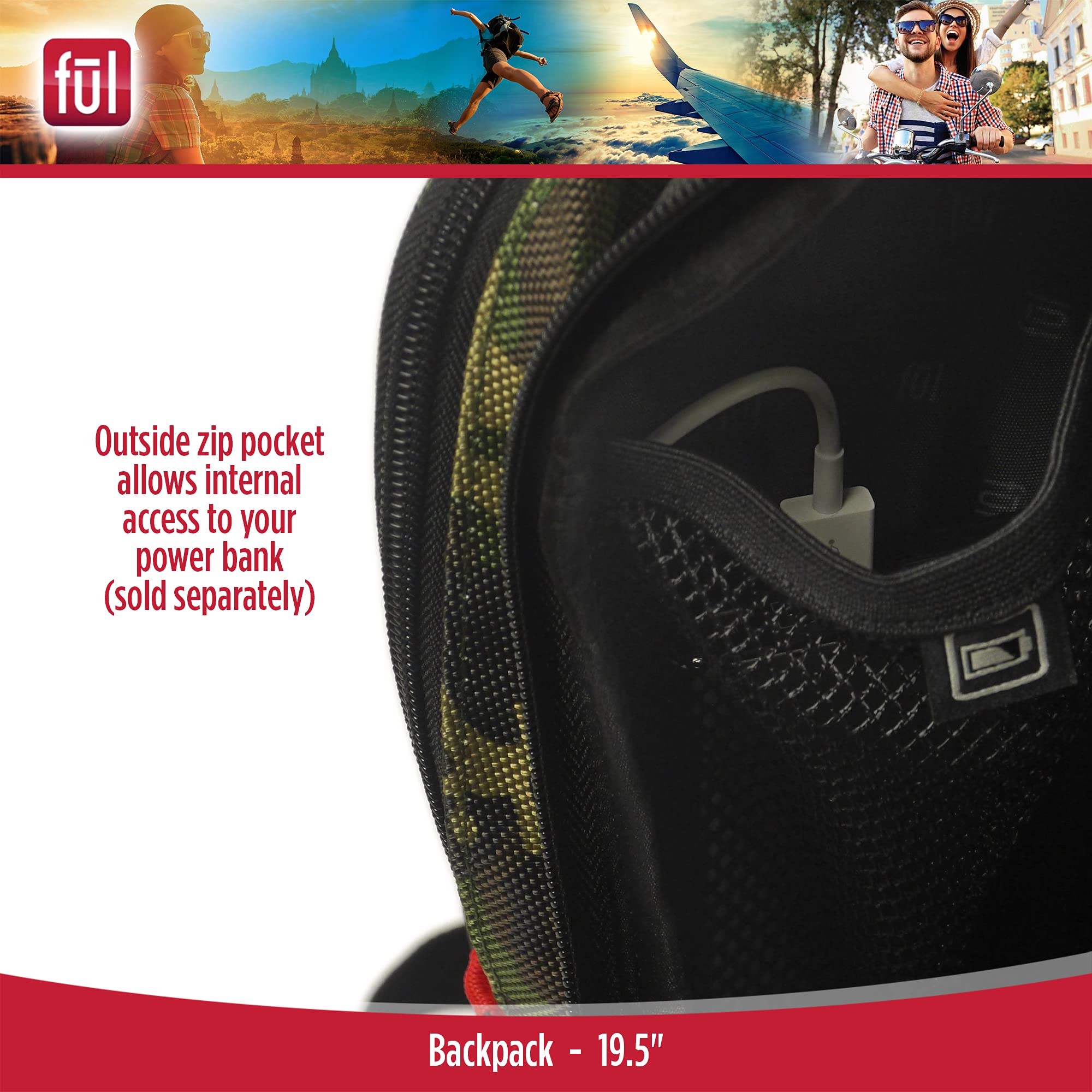 FUL Refugee Laptop Backpack, Padded Computer Bag For Commute or Travel, 1680 Denier, 15 Inch Laptop Sleeve, Black