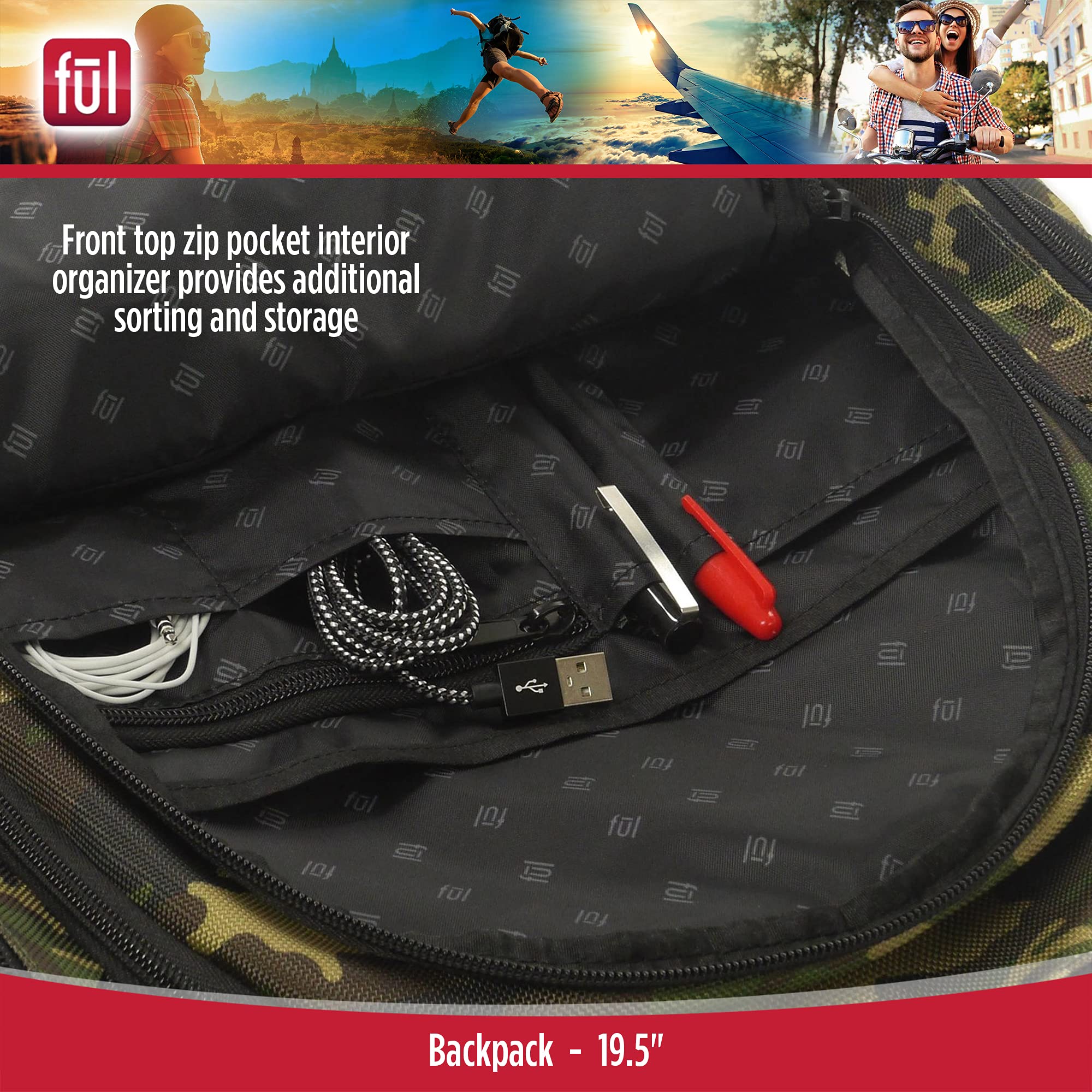 FUL Refugee Laptop Backpack, Padded Computer Bag For Commute or Travel, 1680 Denier, 15 Inch Laptop Sleeve, Black