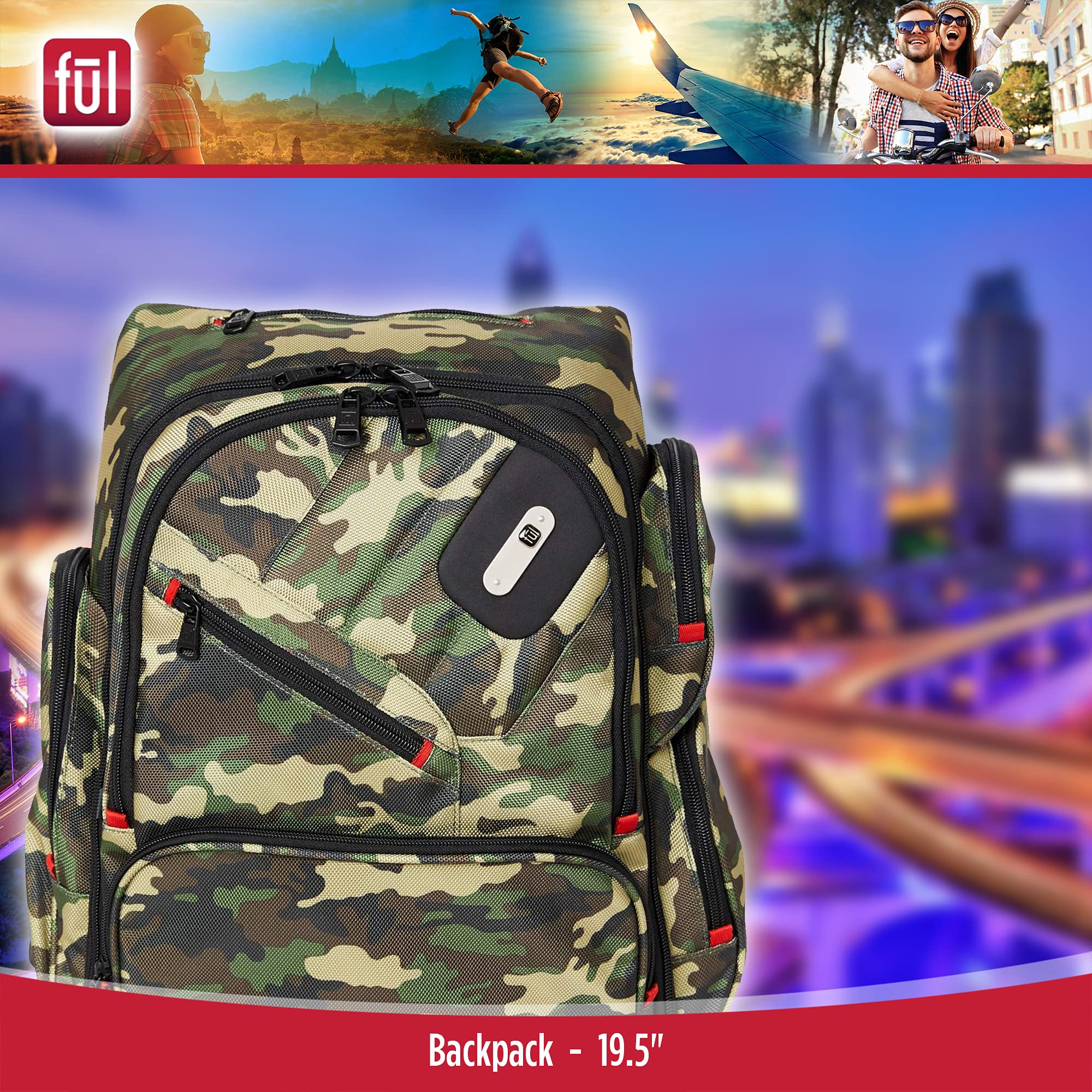FUL Refugee Laptop Backpack, Padded Computer Bag For Commute or Travel, 1680 Denier, 15 Inch Laptop Sleeve, Black