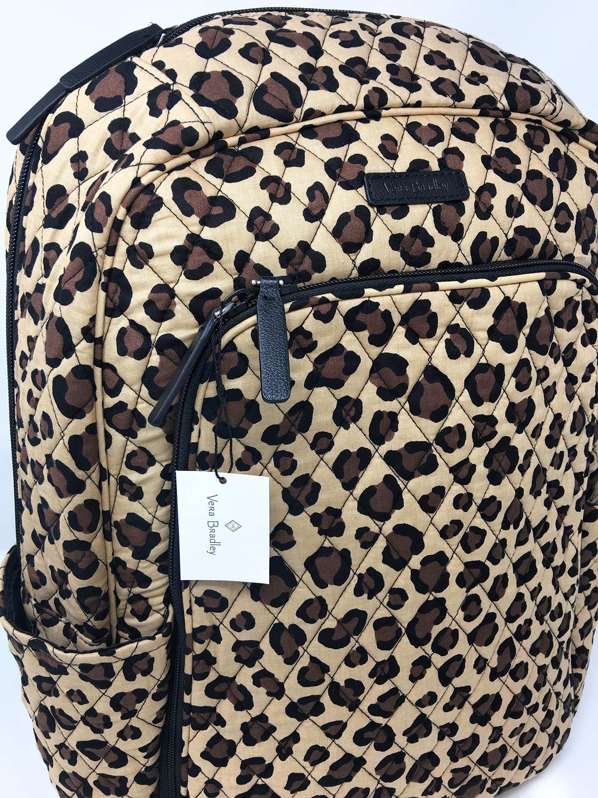 Vera Bradley Laptop Backpack (Updated Version) with Solid Color Interiors (Leopard with Black Interior)