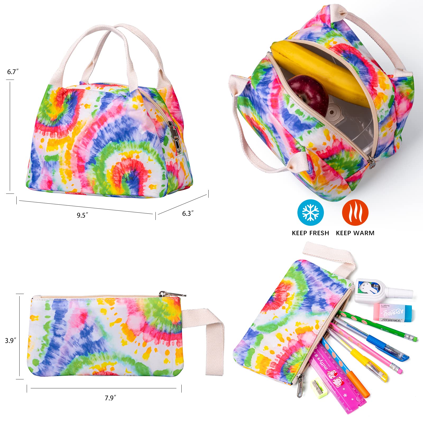 SHEEYEE Teen Girls School Backpack with Matching Lunch Box Pencil Case Marble Bookbag Laptop for Middle School (Blue-White)