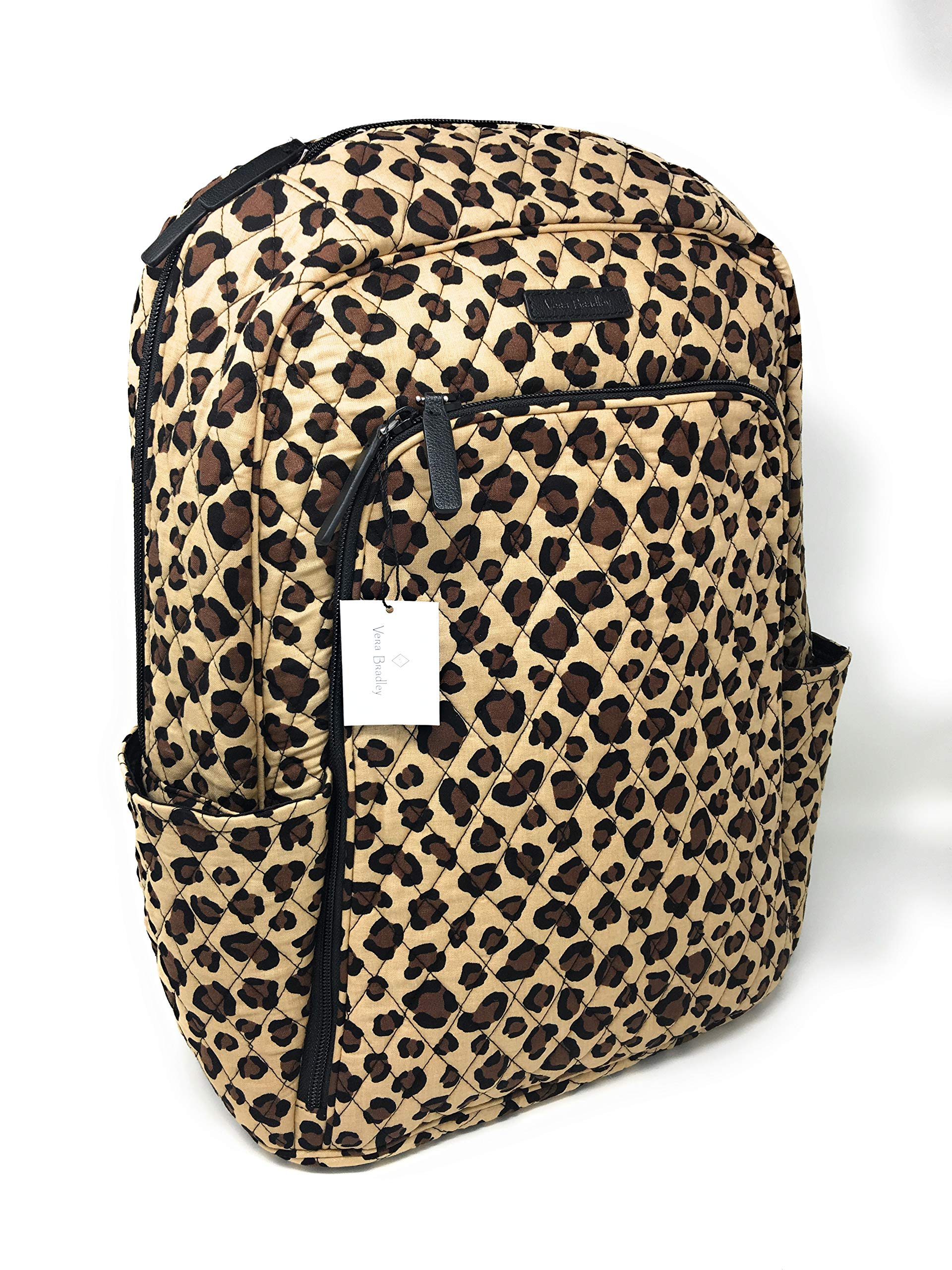 Vera Bradley Laptop Backpack (Updated Version) with Solid Color Interiors (Leopard with Black Interior)
