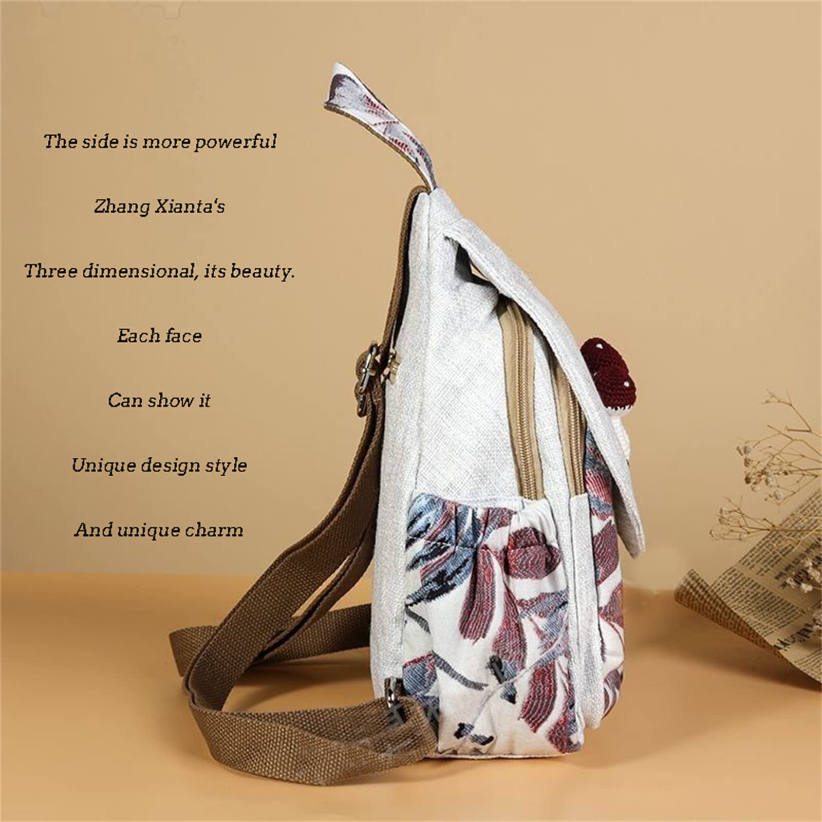 YIMOYICAI Women Casual Boho Woven Medium Canvas Prime Travel Laptop Backpack Hippie Embroidered Vintage Backpack Mushroom