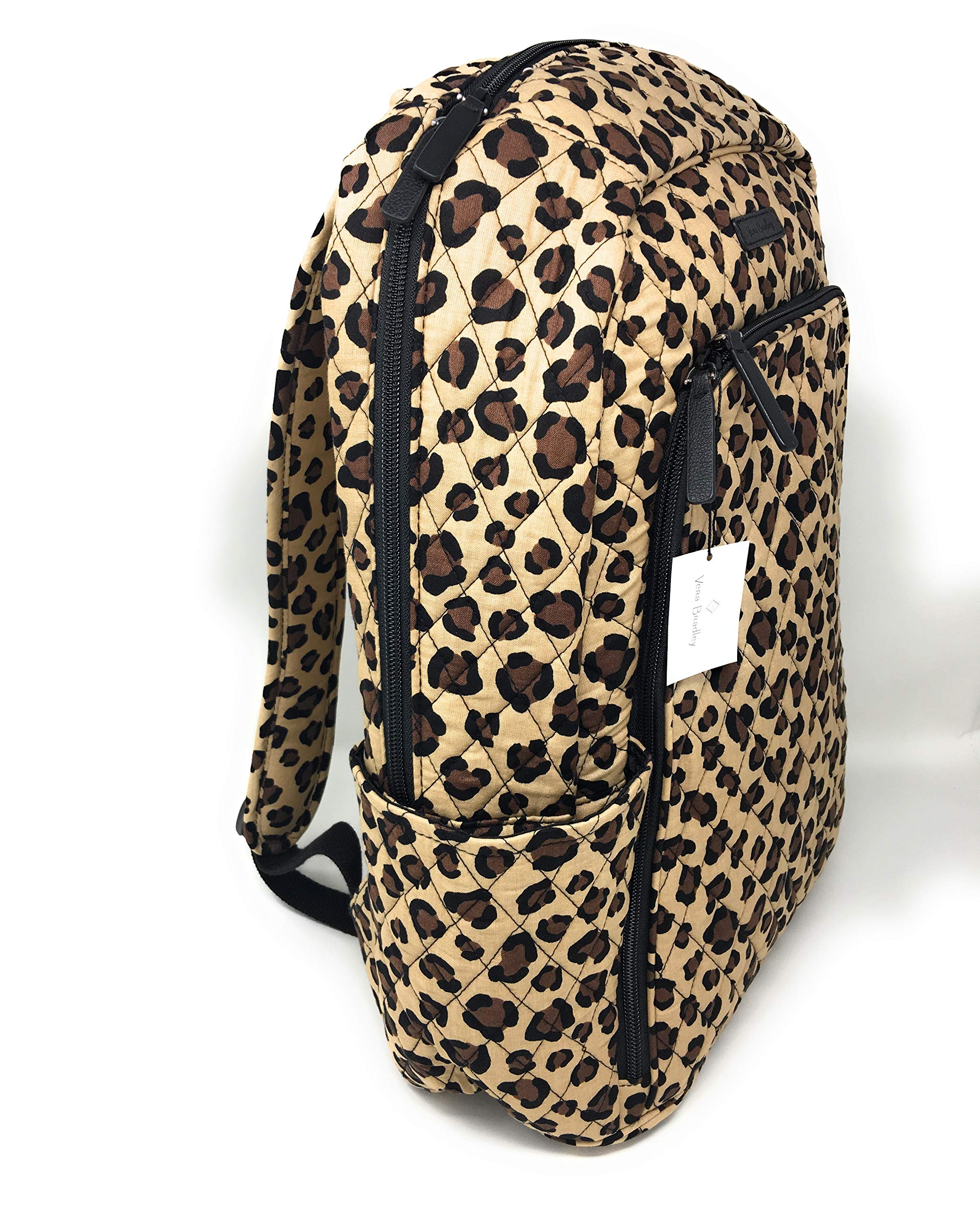 Vera Bradley Laptop Backpack (Updated Version) with Solid Color Interiors (Leopard with Black Interior)