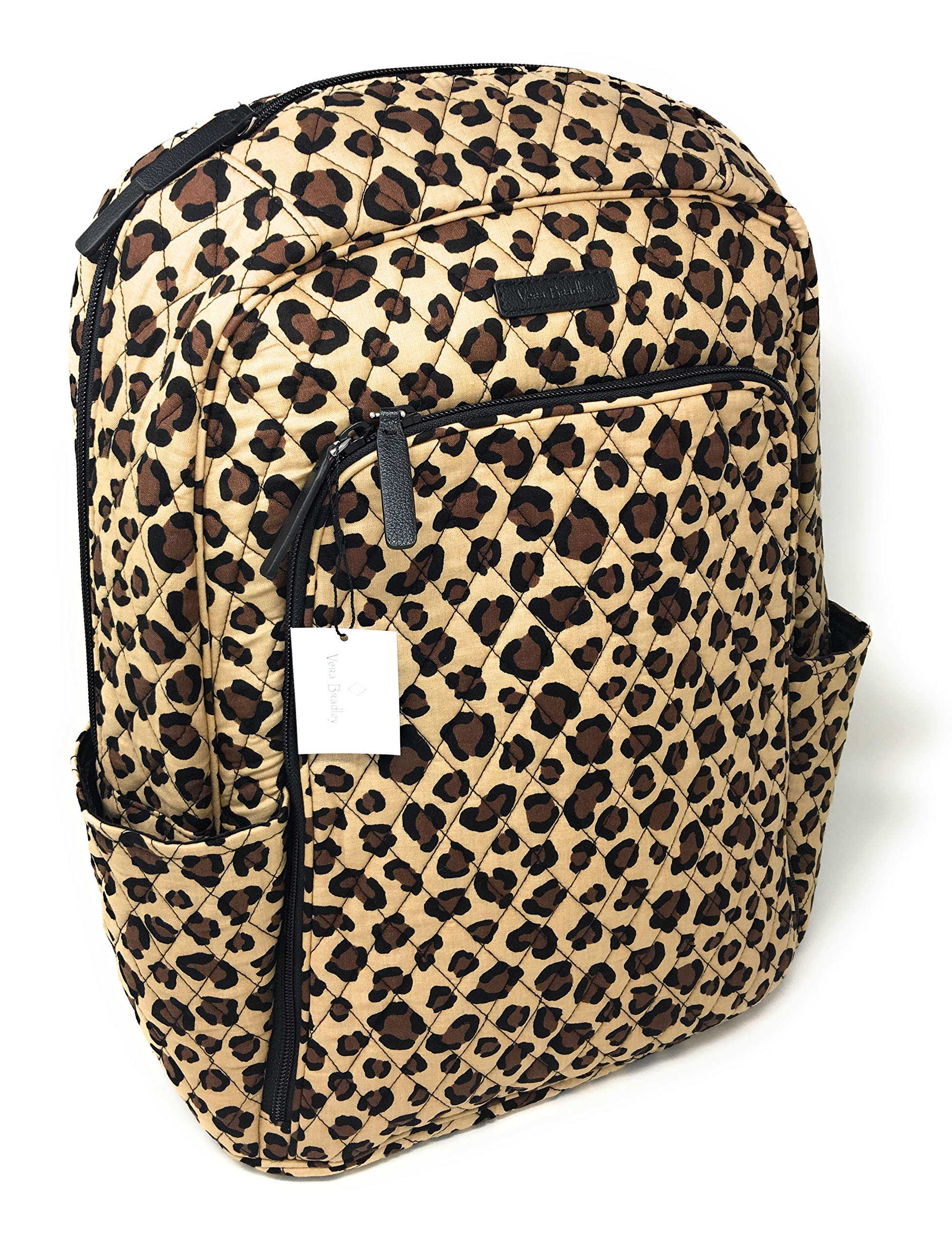 Vera Bradley Laptop Backpack (Updated Version) with Solid Color Interiors (Leopard with Black Interior)
