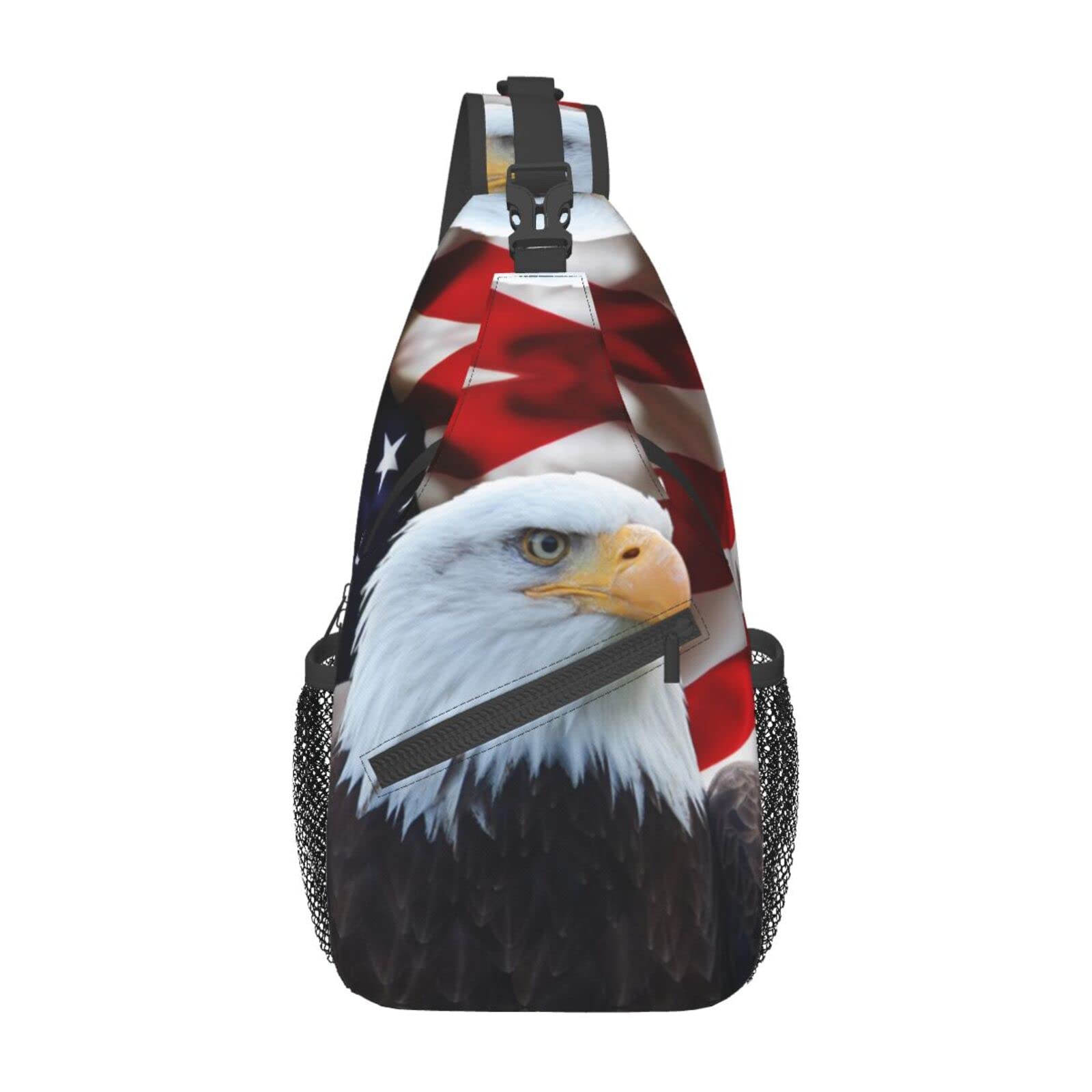 Eagle USA Flag Sling Bag Backpack Women Men Crossbody Shoulder Chest Bag Unisex for Travel Casual Hiking with Adjustable Strap