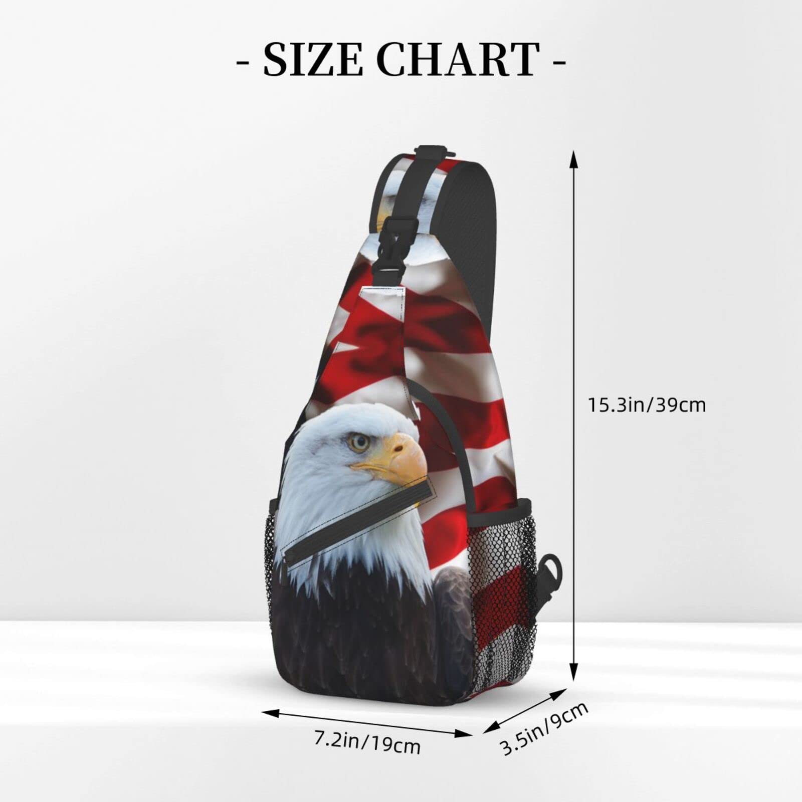Eagle USA Flag Sling Bag Backpack Women Men Crossbody Shoulder Chest Bag Unisex for Travel Casual Hiking with Adjustable Strap