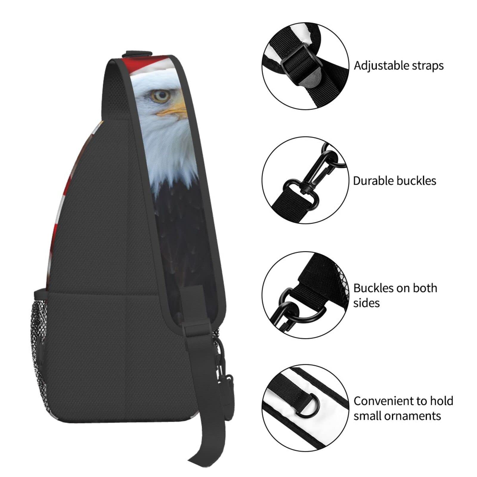 Eagle USA Flag Sling Bag Backpack Women Men Crossbody Shoulder Chest Bag Unisex for Travel Casual Hiking with Adjustable Strap