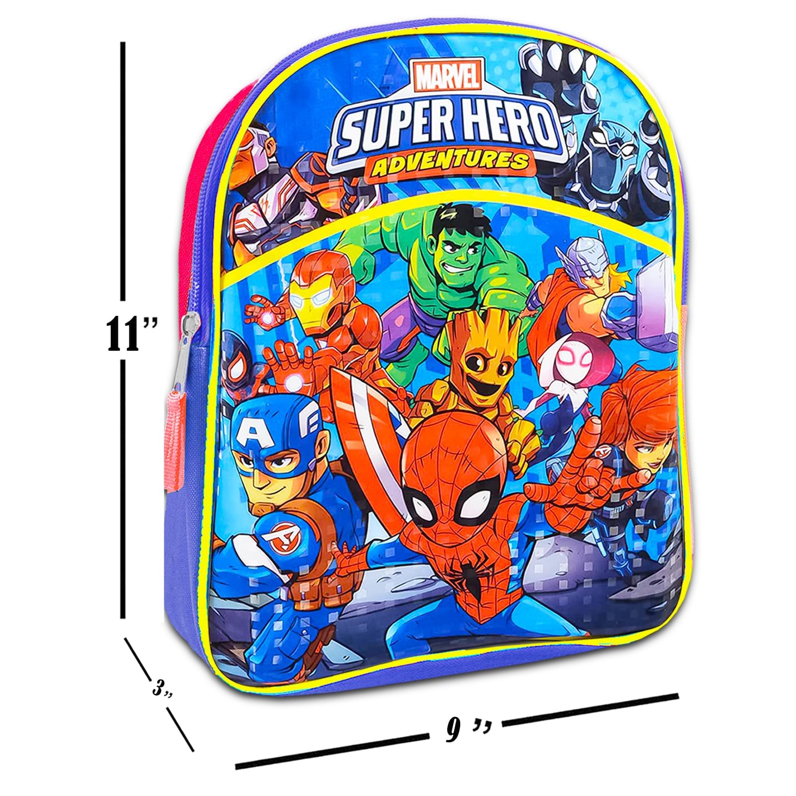 Marvel Super Hero Adventures Mini Backpack ~ 3 Pc Bundle With 11" Avengers Superhero School Bag For Boys, Kids, Spiderman Coloring Pack And More | Marvel School Supplies