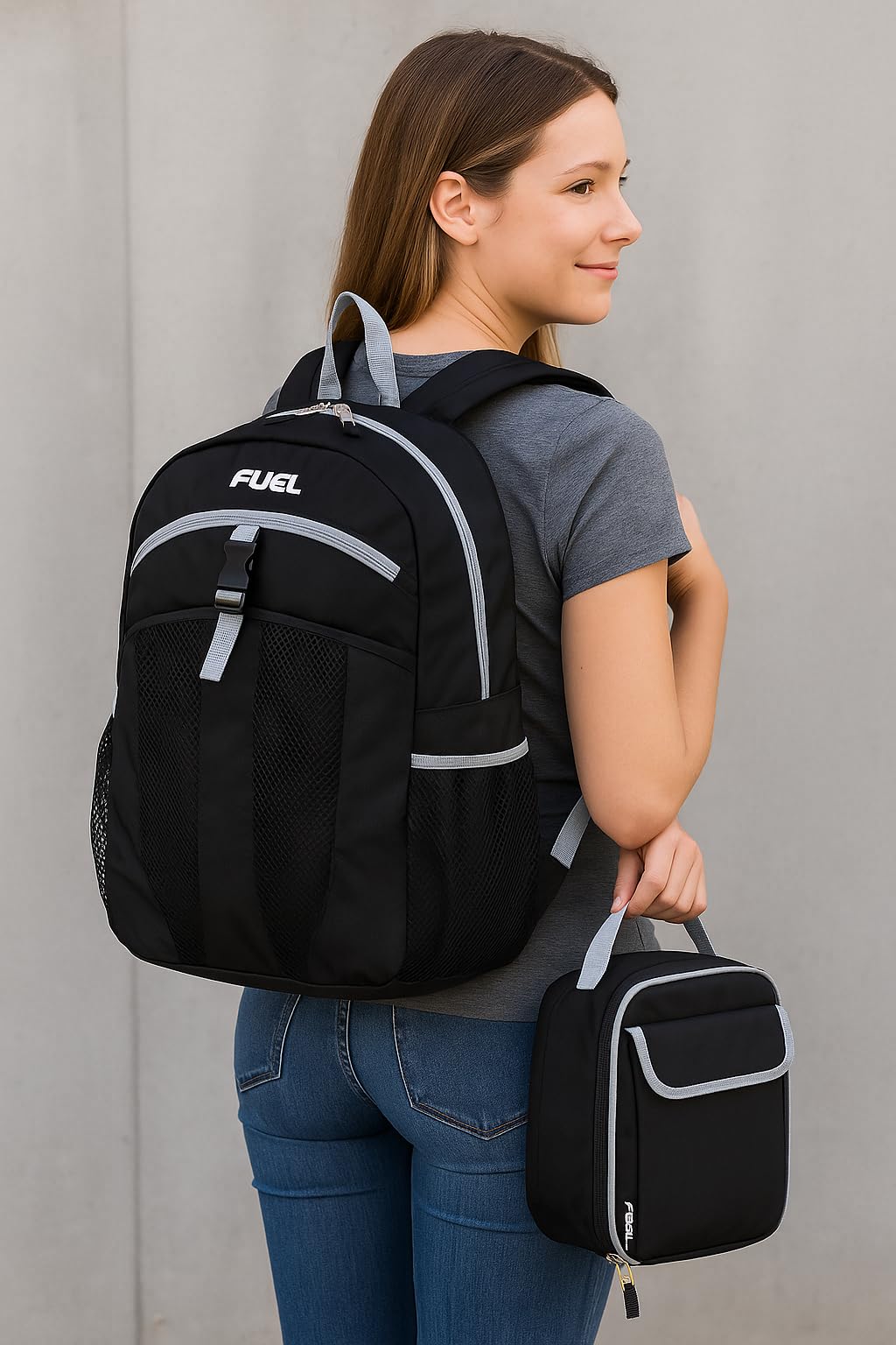 FUEL Backpack & Lunch Bag Bundle, Royal Blue/Crystal Clear Print